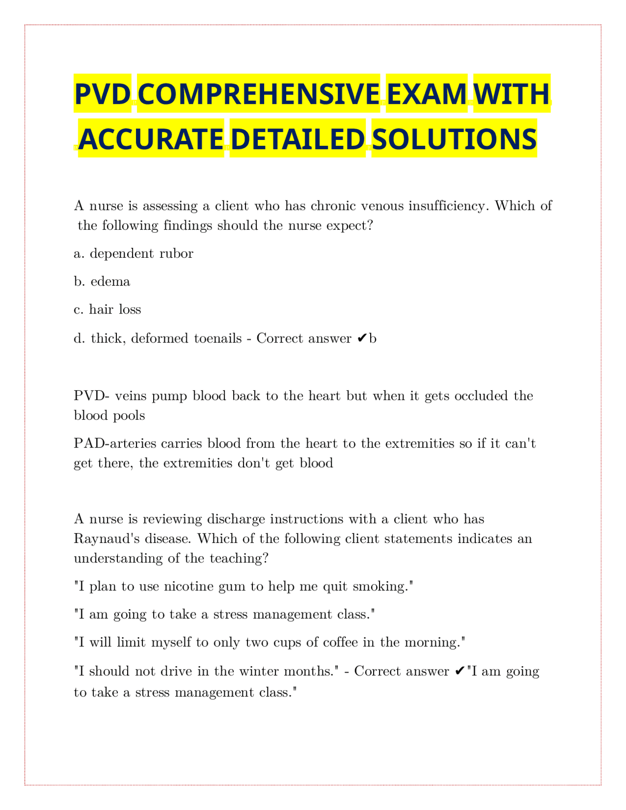 PVD COMPREHENSIVE EXAM WITH ACCURATE DETAILED SOLUTIONS | Exams ...