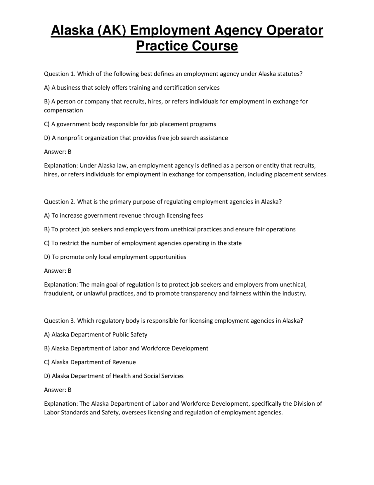 Alaska (AK) Employment Agency Operator Practice Course | Exams ...
