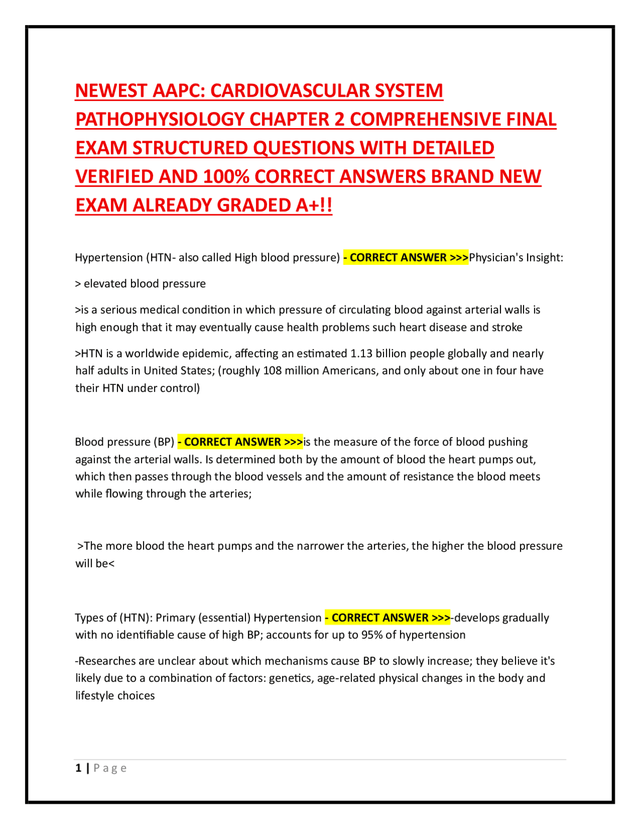 NEWEST AAPC: CARDIOVASCULAR SYSTEM PATHOPHYSIOLOGY CHAPTER 2 ...