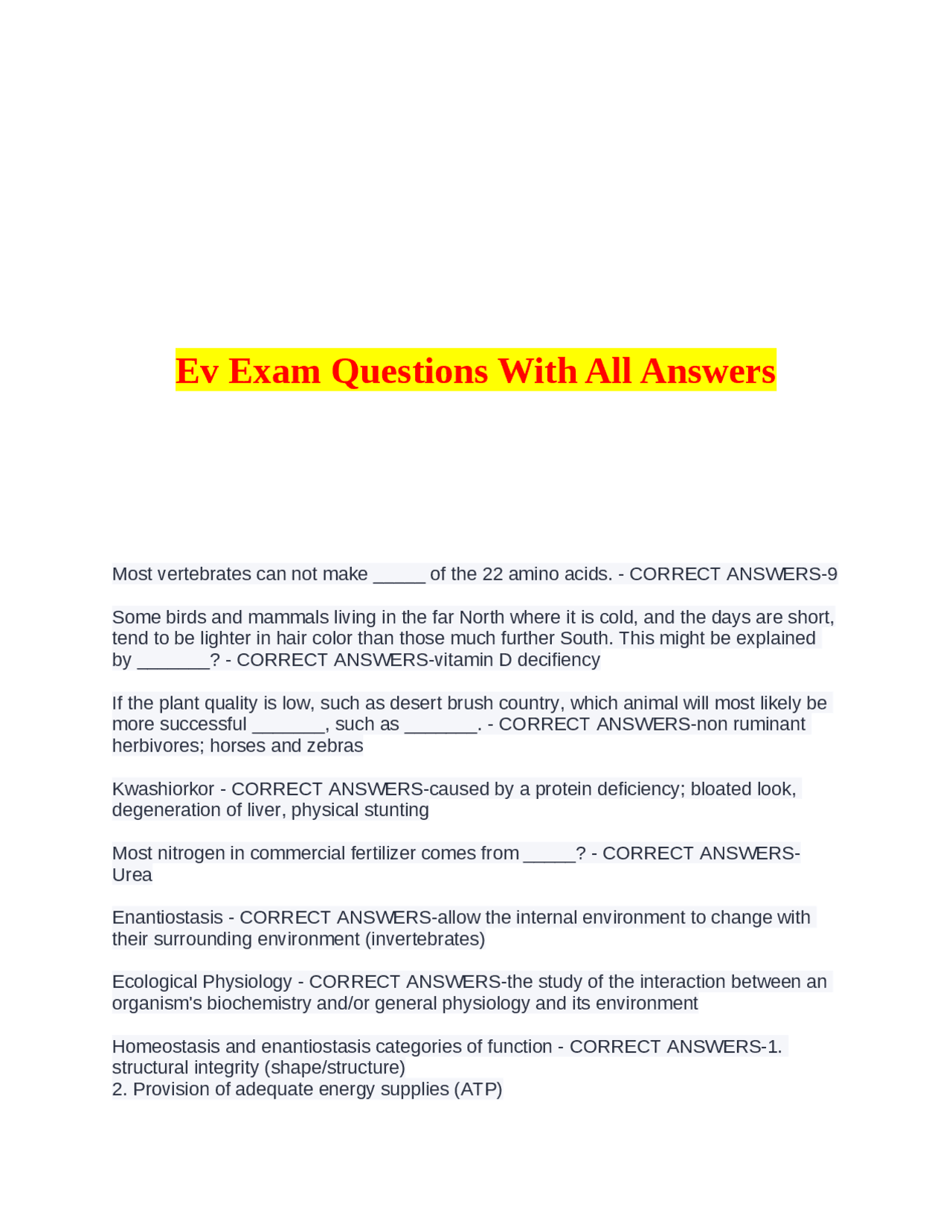 Ev Exam Questions With All Answers | Exams Advanced Education | Docsity