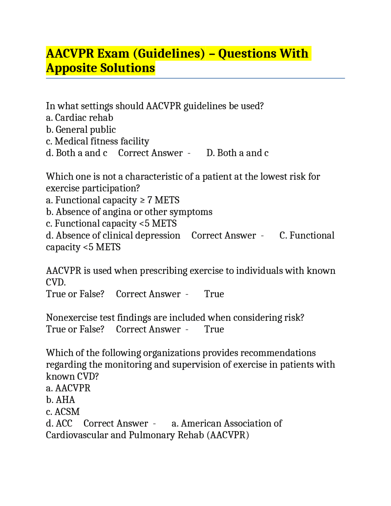 AACVPR Exam (Guidelines) – Questions With Apposite Solutions | Exams ...