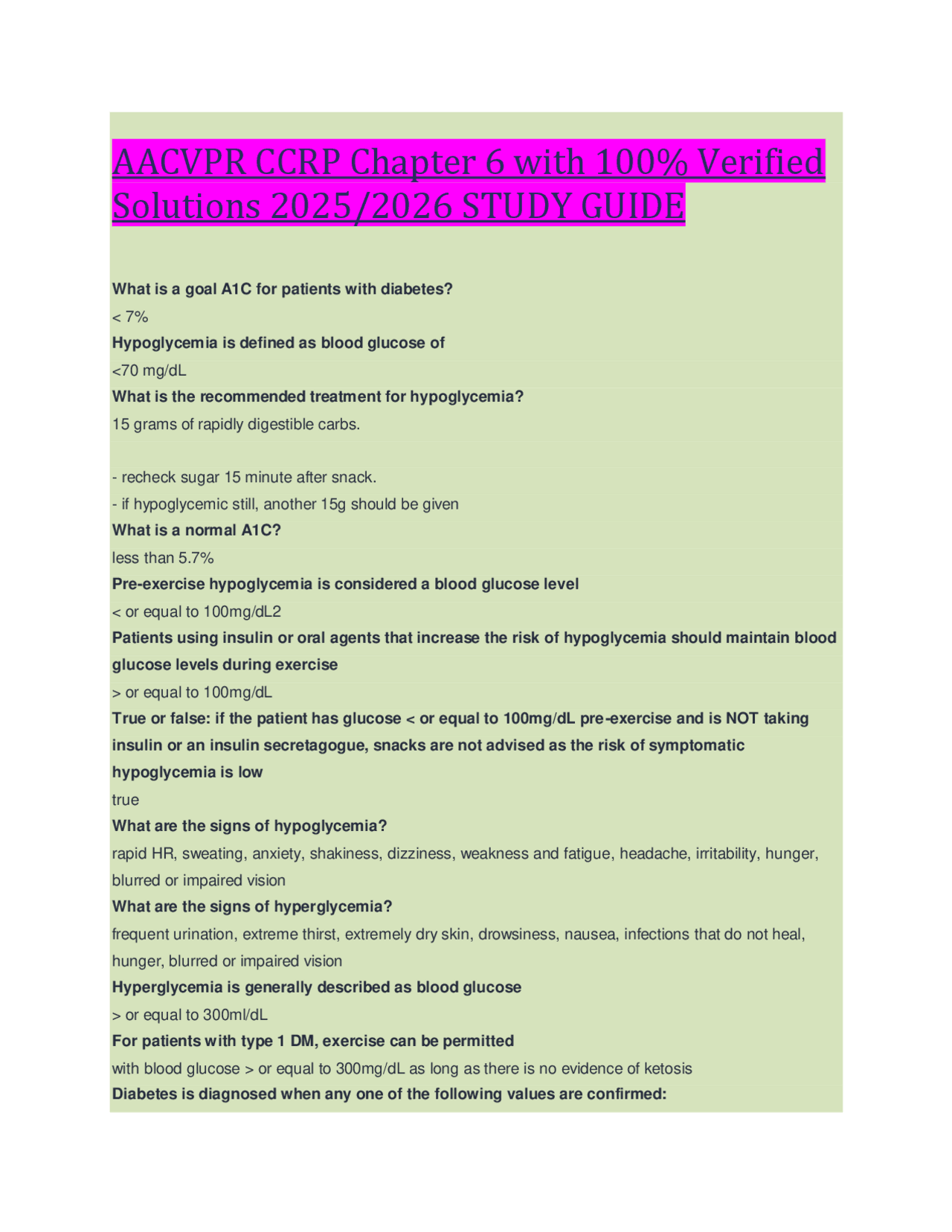 AACVPR CCRP Chapter 6 with 100% Verified Solutions 2025/2026 STUDY ...
