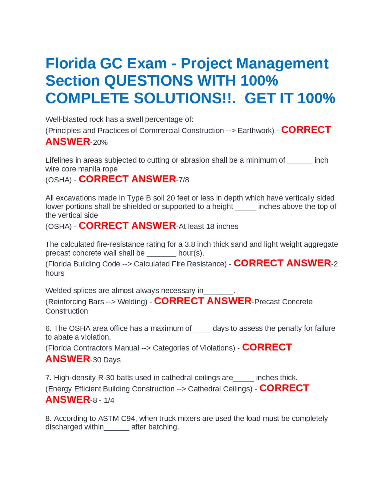 Florida GC Exam - Project Management Section QUESTIONS WITH 100% ...