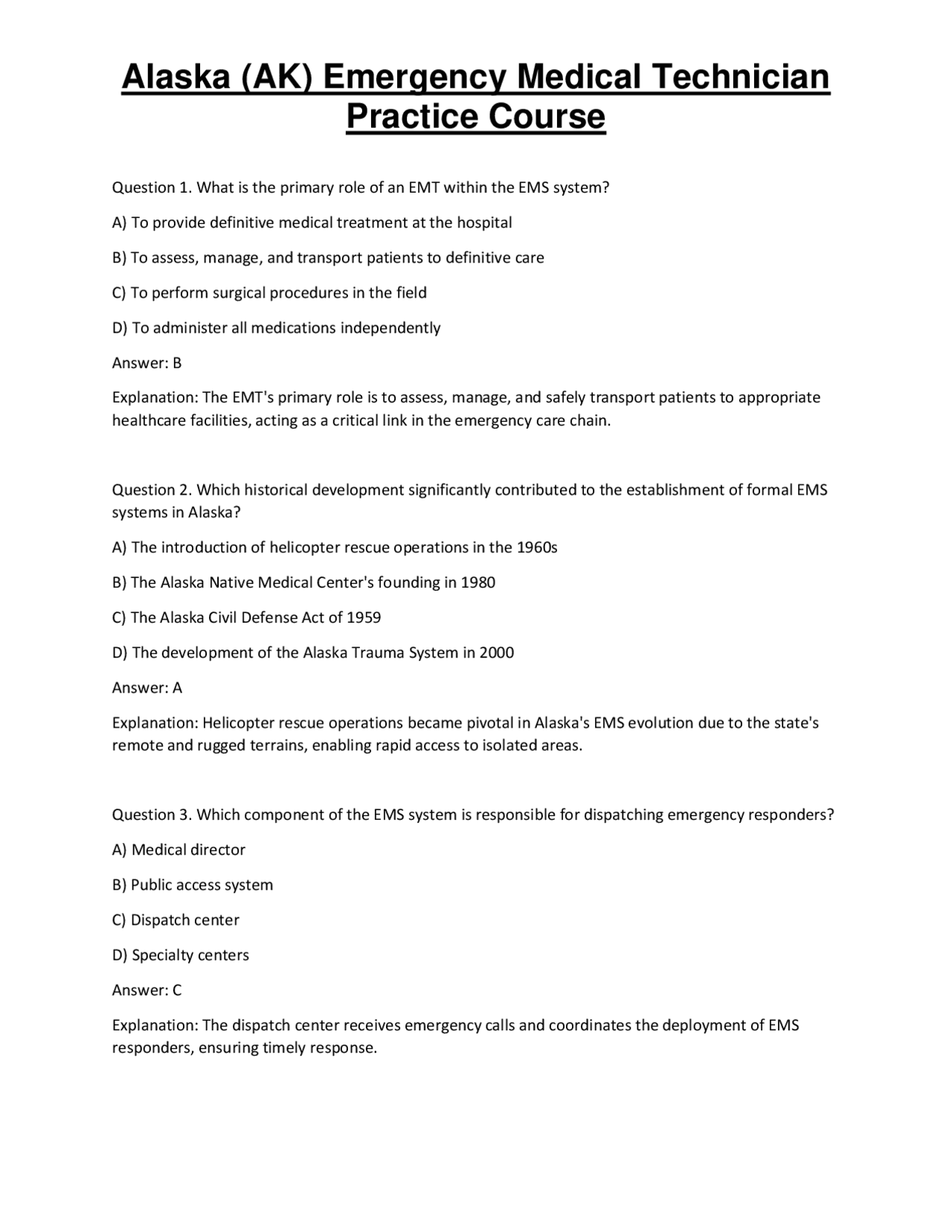 Alaska (AK) Emergency Medical Technician Practice Course | Exams ...