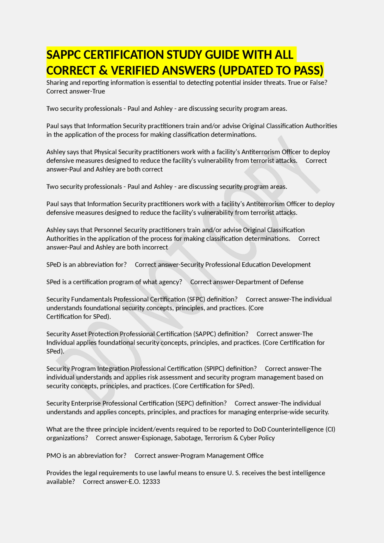 SAPPC CERTIFICATION STUDY GUIDE WITH ALL CORRECT & VERIFIED ANSWERS ...