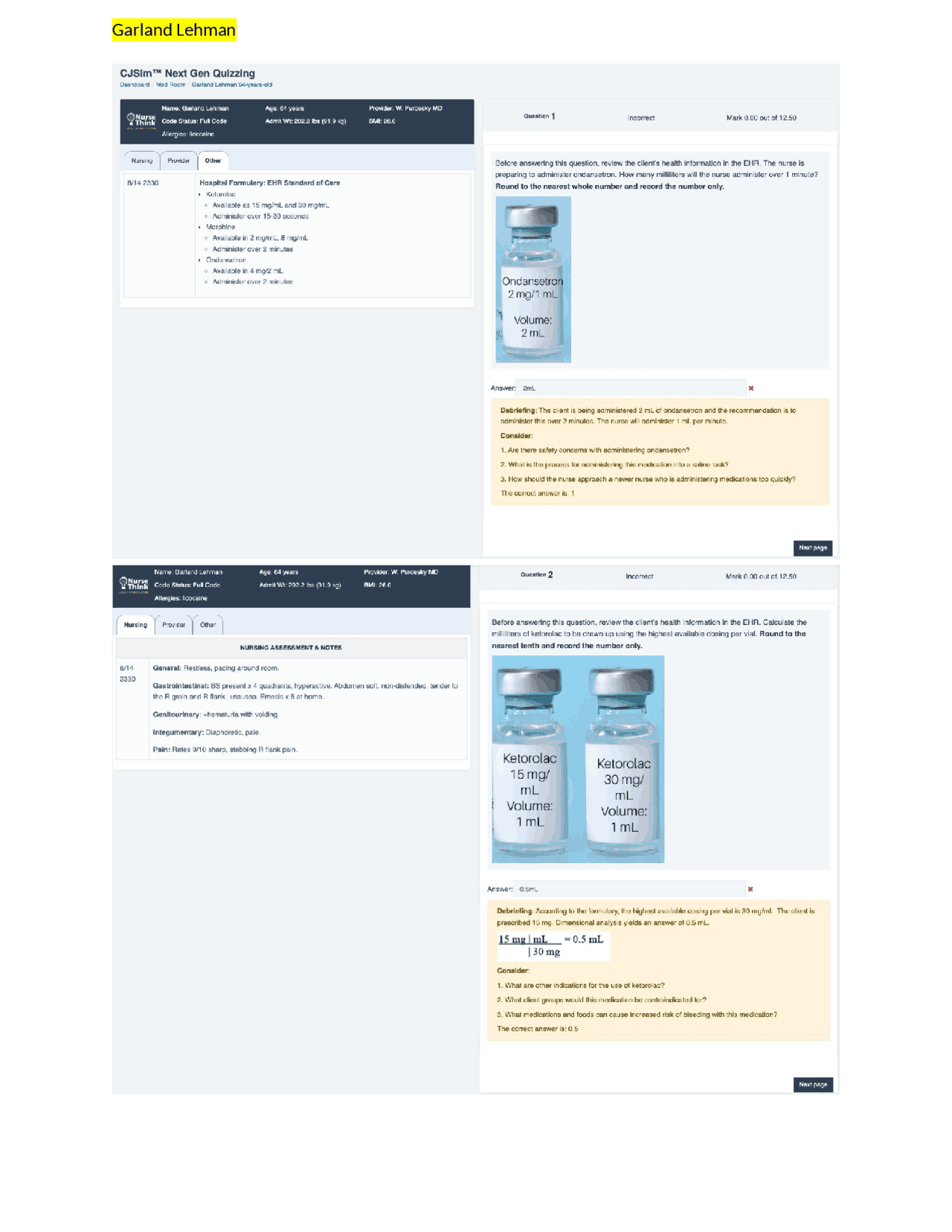 NR 283 CJ Sim Relearning Assignment Questions - Garland Lehman ...