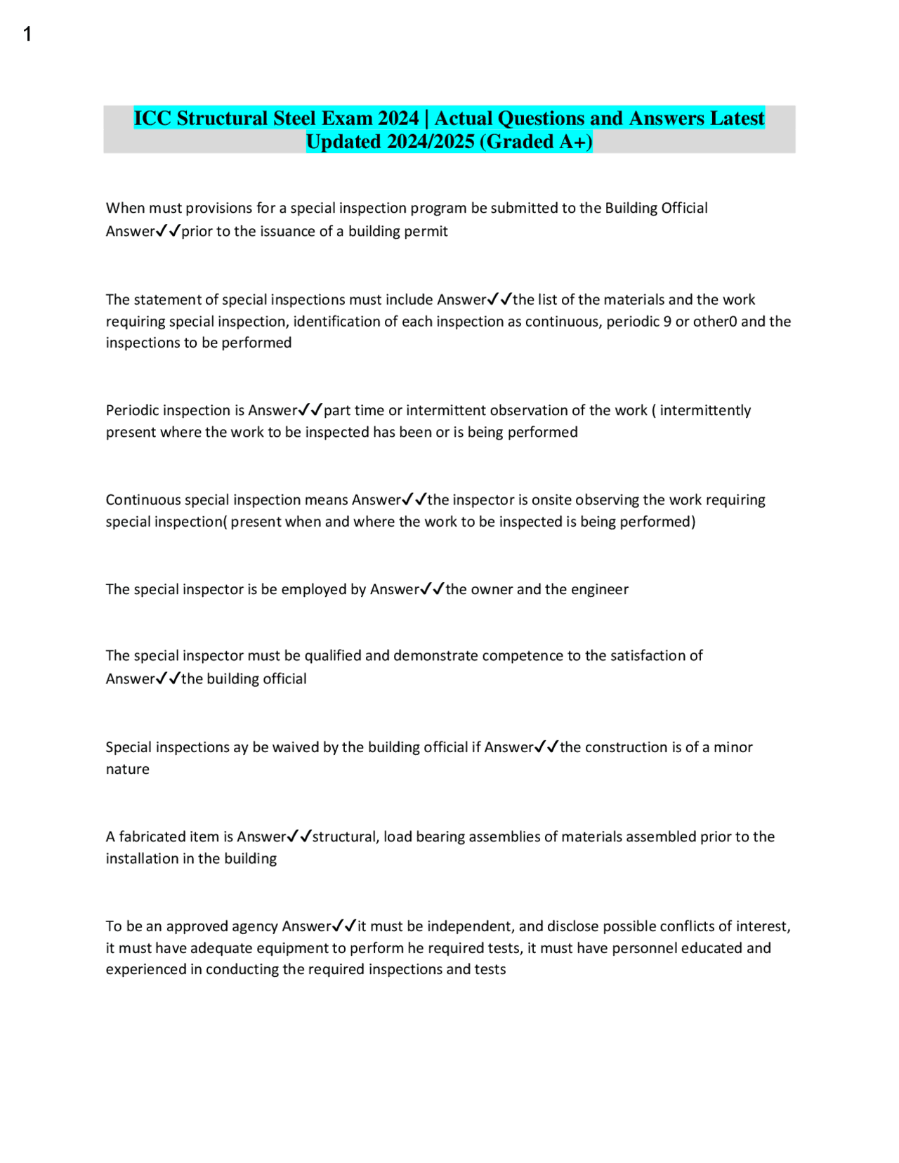 ICC Structural Steel Exam 2024 | Actual Questions and Answers Latest ...