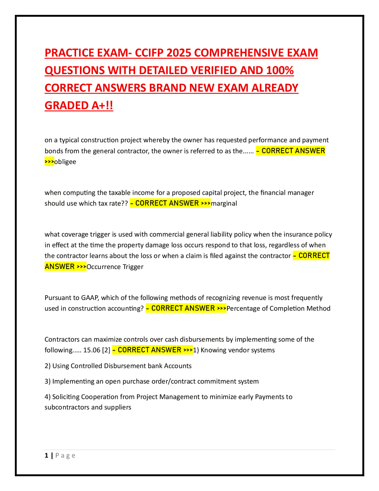 PRACTICE EXAM- CCIFP 2025 COMPREHENSIVE EXAM QUESTIONS WITH DETAILED ...