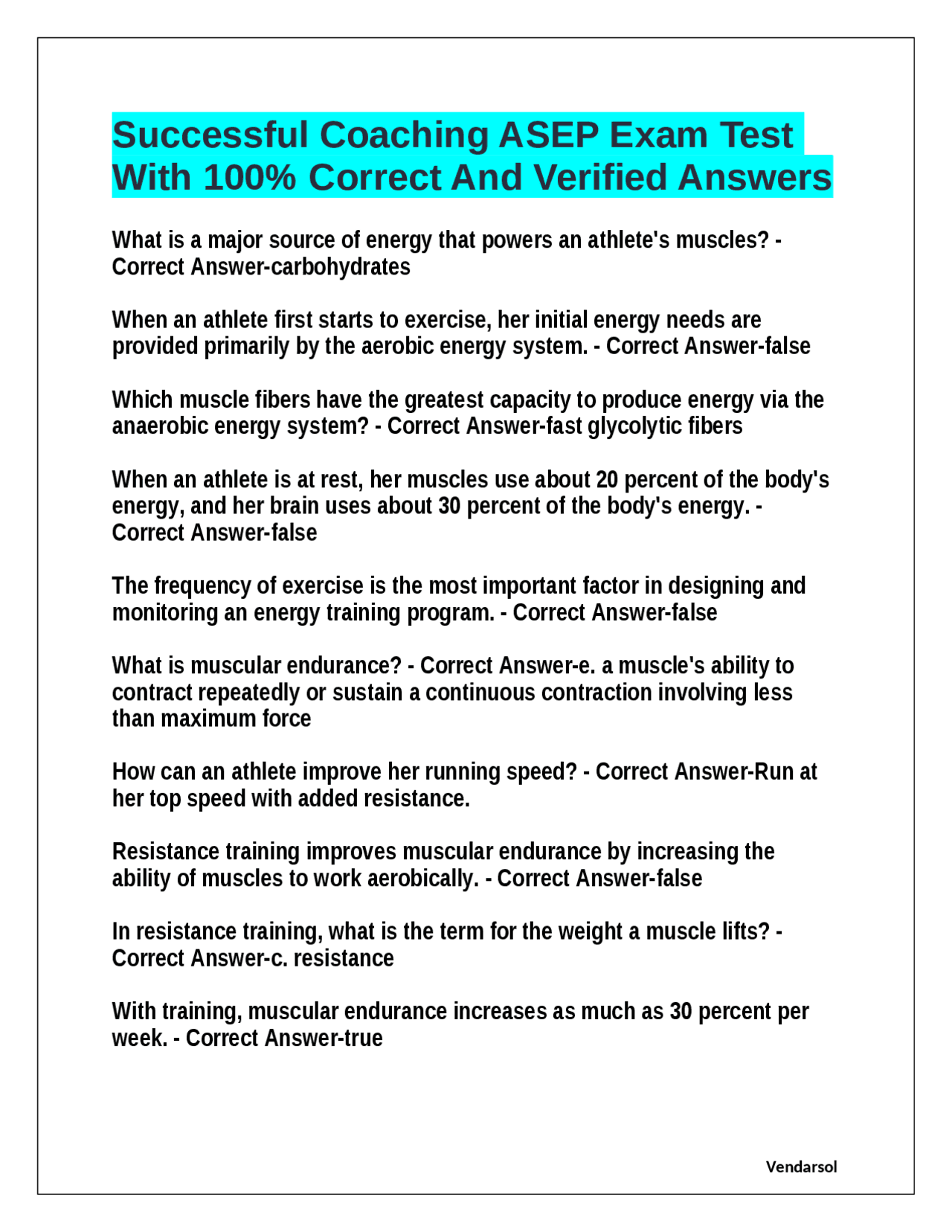 Successful Coaching ASEP Exam Test With 100% Correct And Verified ...