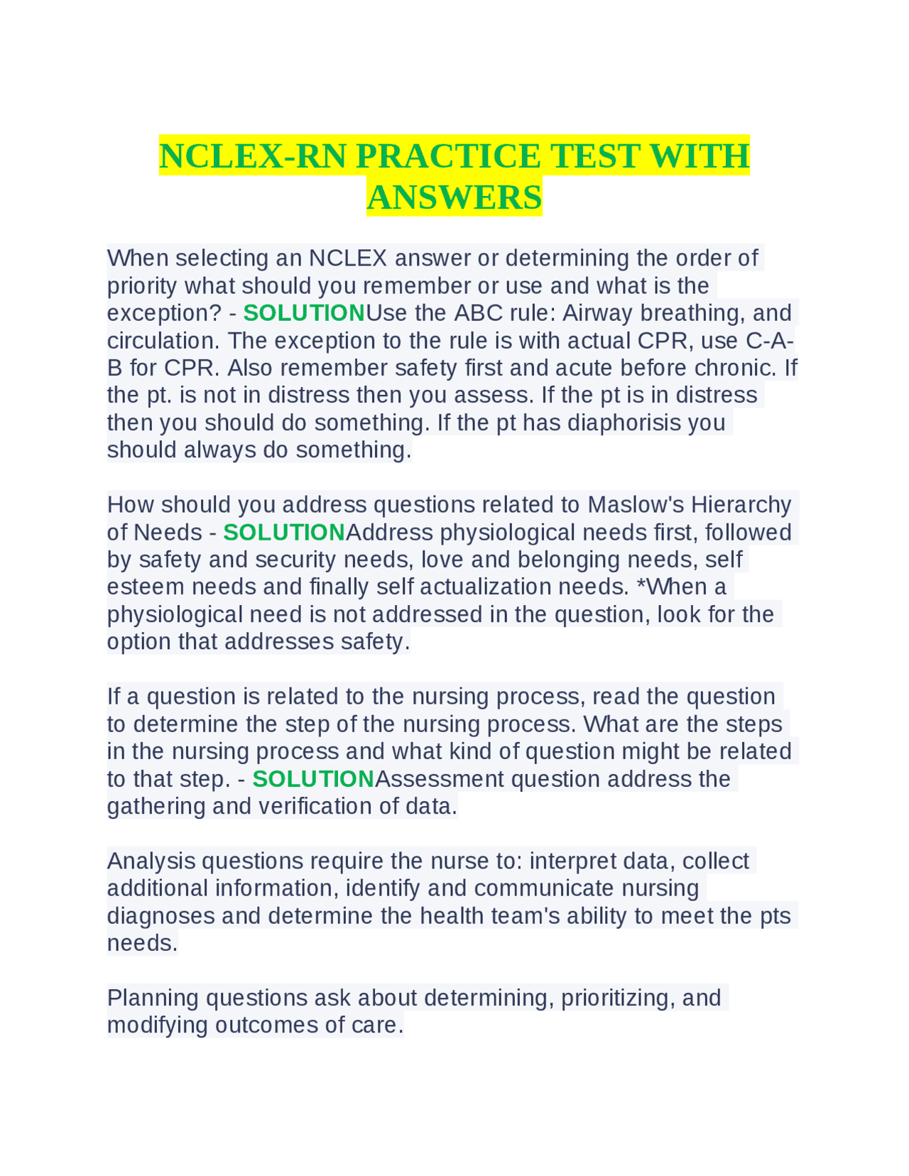 NCLEX-RN Practice Questions and Answers: Key Nursing Concepts and Lab ...
