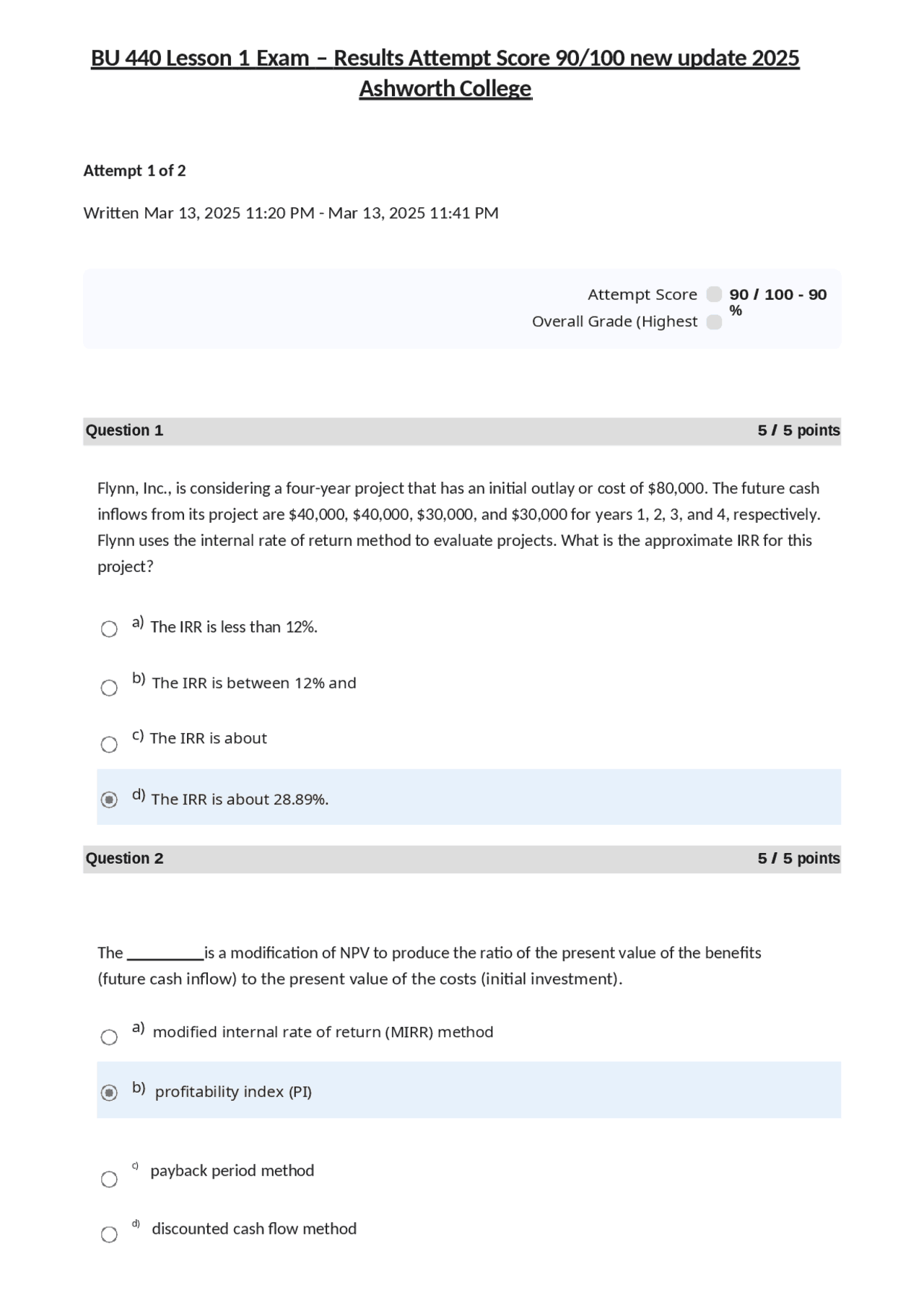 Capital Budgeting and IRR Exam: Practice Questions and Answers | Exams ...