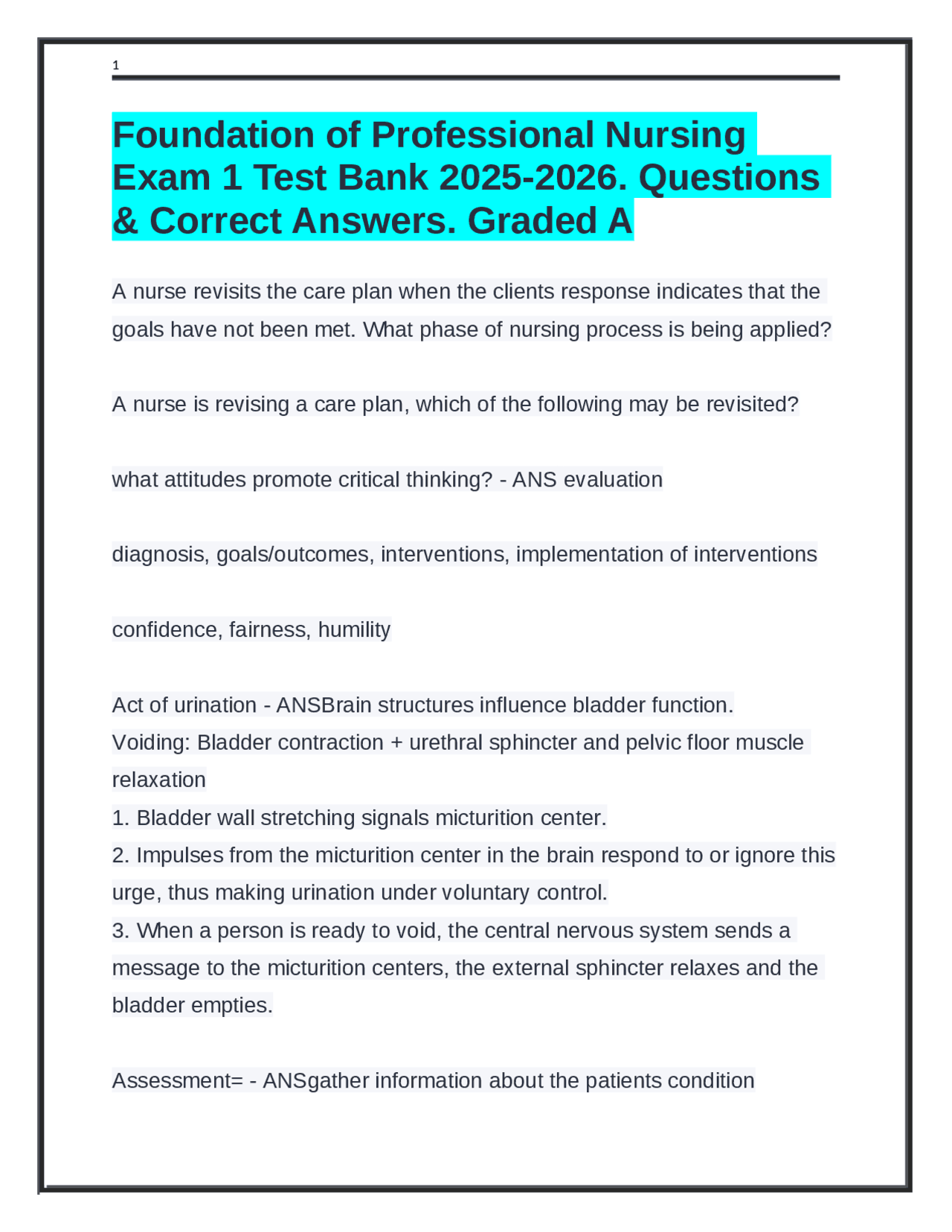 Nursing Exam 1 Test Bank: Questions & Answers 2025-2026 | Exams Nursing ...
