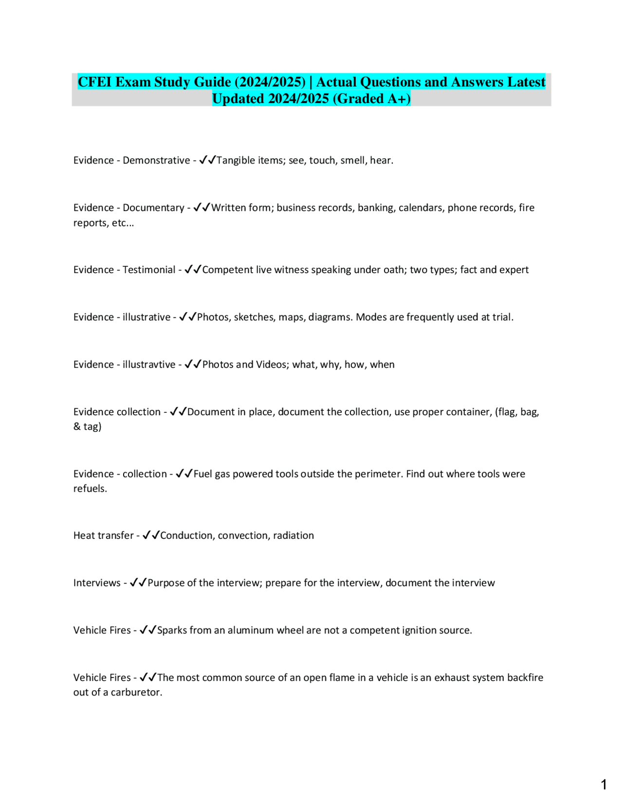 CFEI Exam Study Guide (2024/2025) | Actual Questions and Answers Latest ...