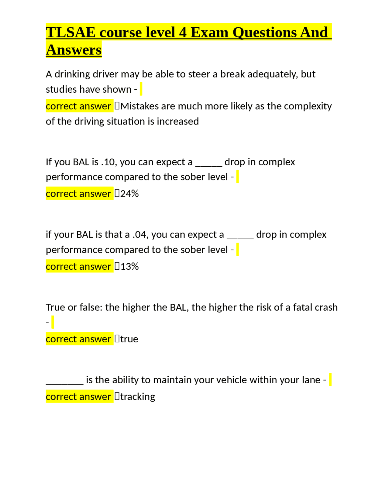 TLSAE course level 4 Exam Questions And Answers | Exams Traffic Control ...