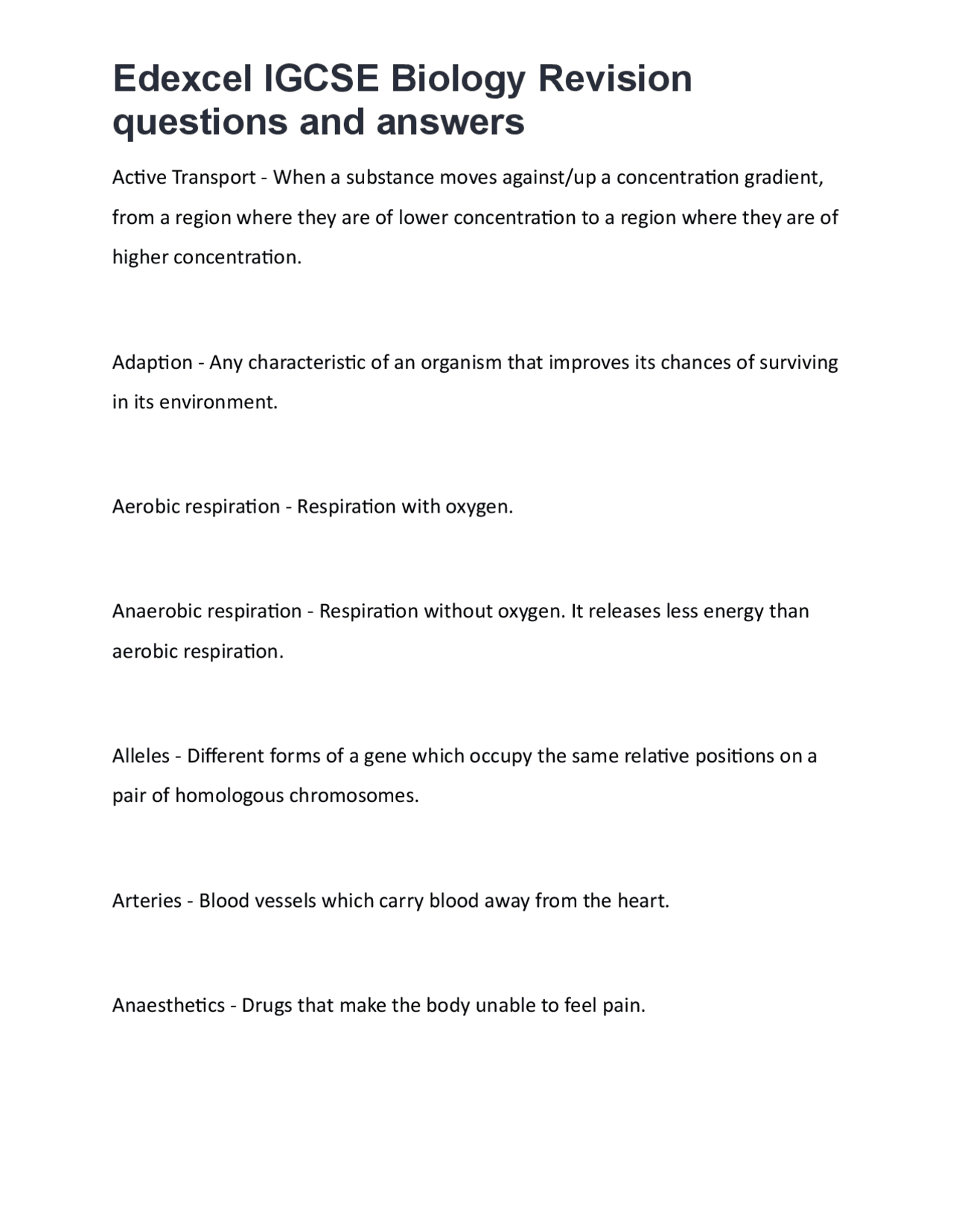 Edexcel IGCSE Biology Revision questions and answers. | Exams Biology ...