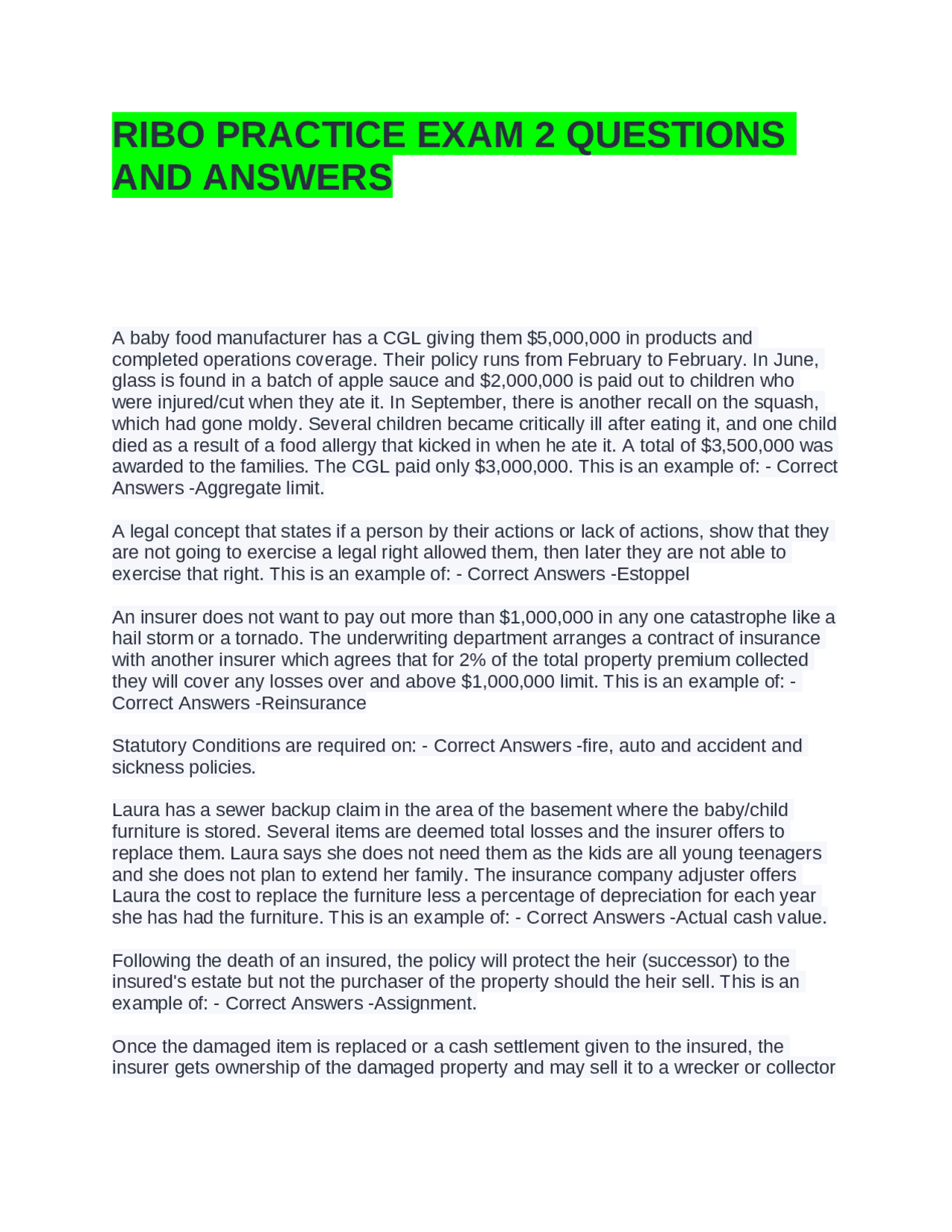 RIBO PRACTICE EXAM 2 QUESTIONS AND ANSWERS | Exams Advanced Education ...