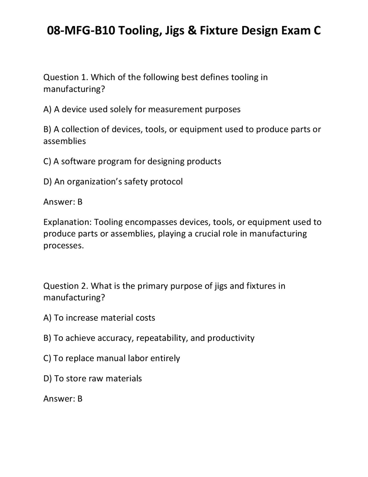 08-MFG-B10 Tooling, Jigs & Fixture Design Exam C | Exams Technology ...