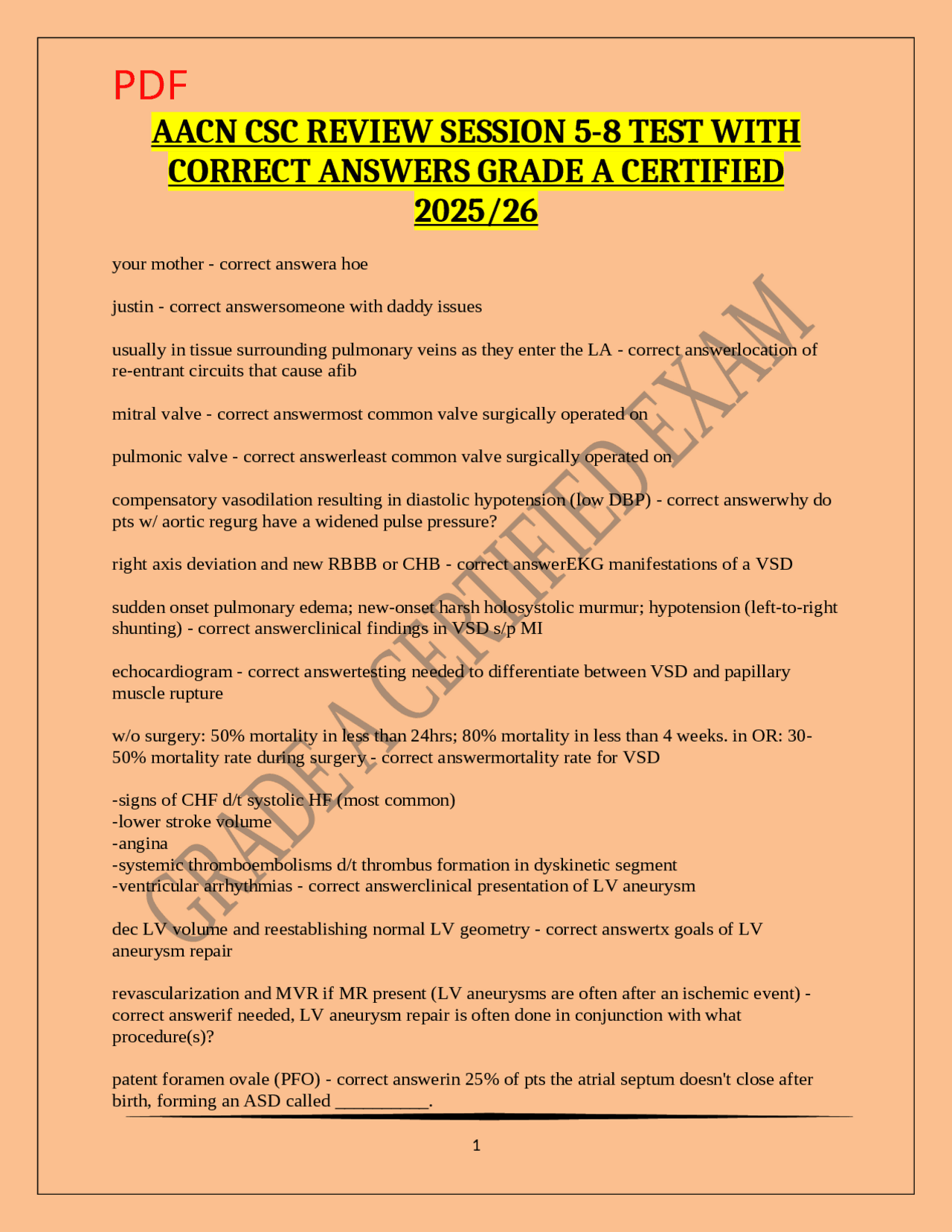 AACN CSC REVIEW SESSION 5-8 TEST WITH CORRECT ANSWERS GRADE A CERTIFIED ...