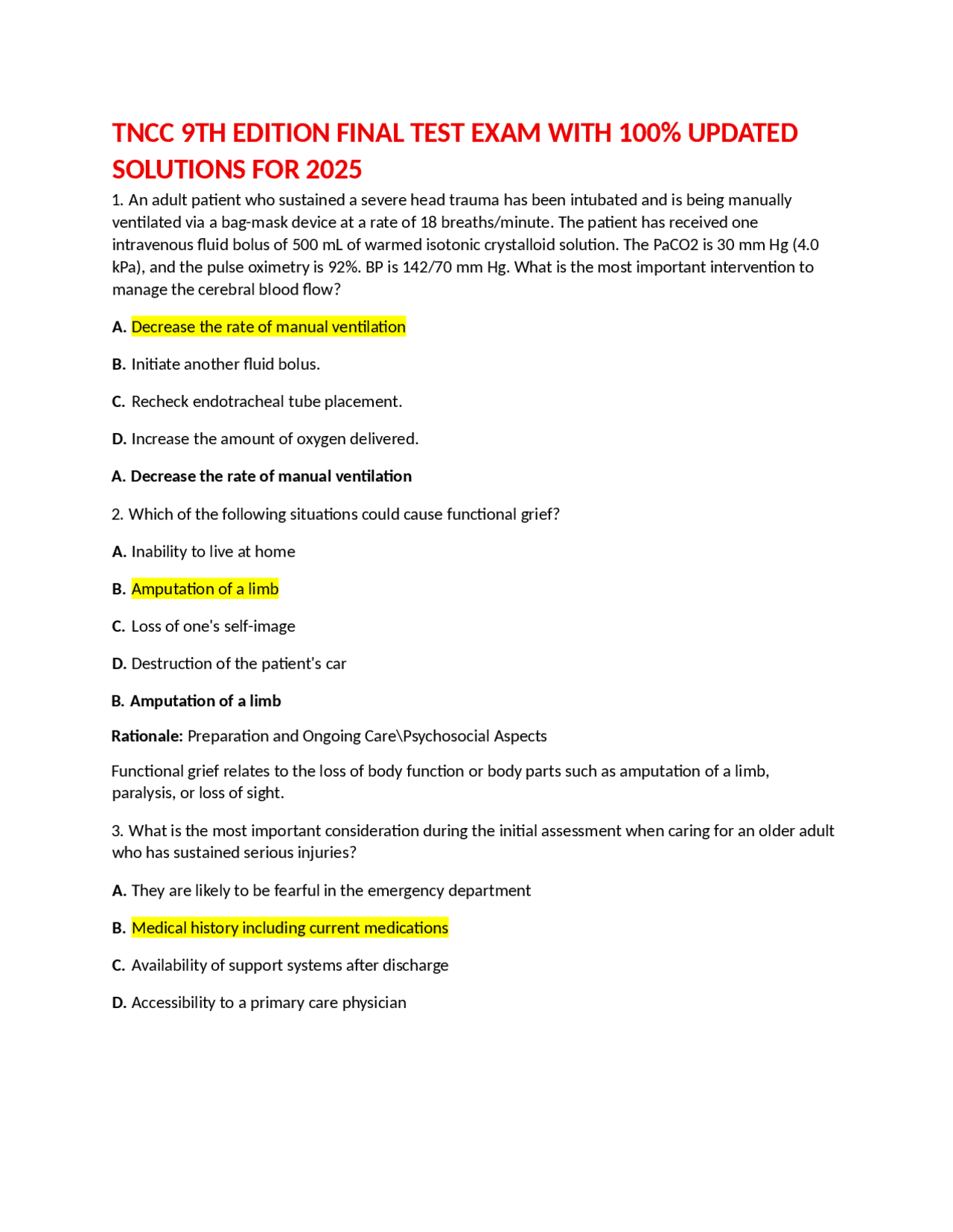 TNCC 9th Edition FINAL TEST Latest Exam Updated For 2025 With 100% ...