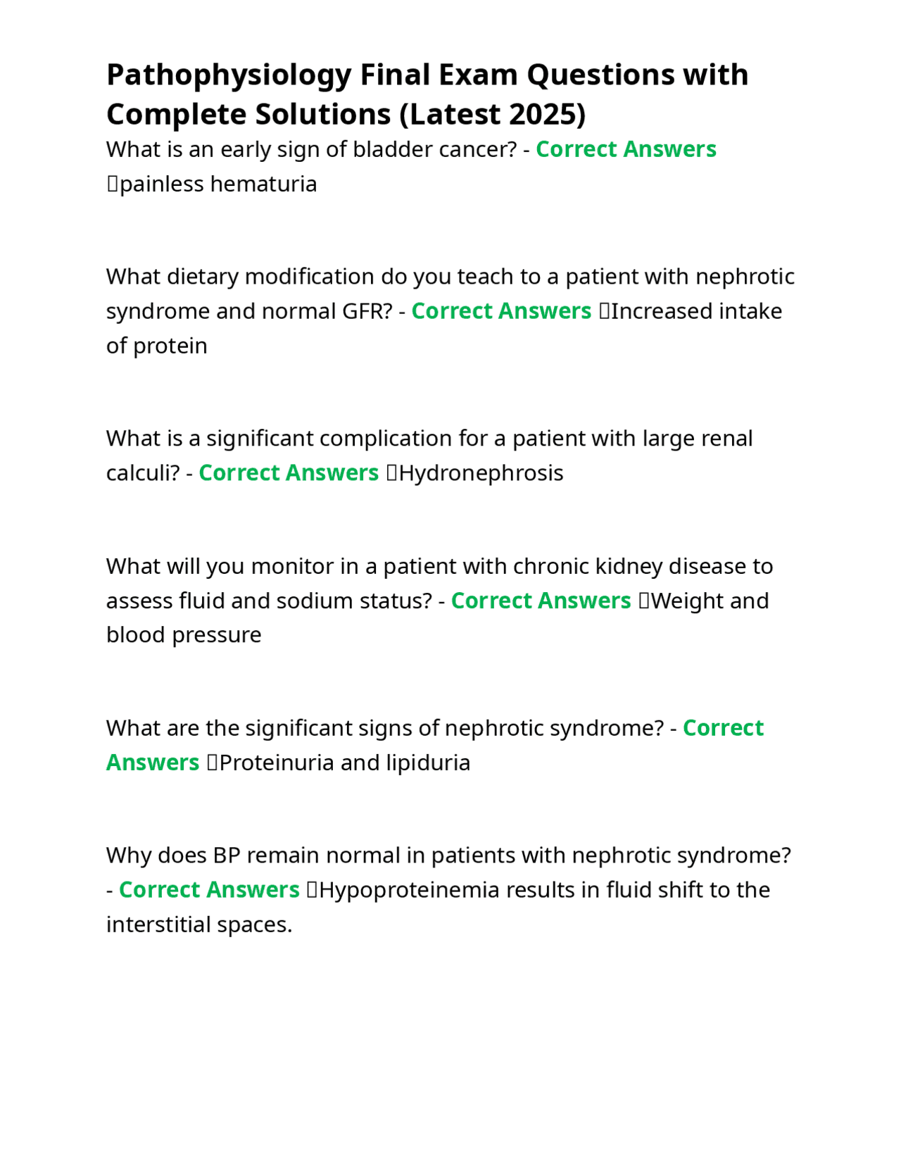 Pathophysiology Final Exam Q&A: Complete Solutions (2025) | Exams ...