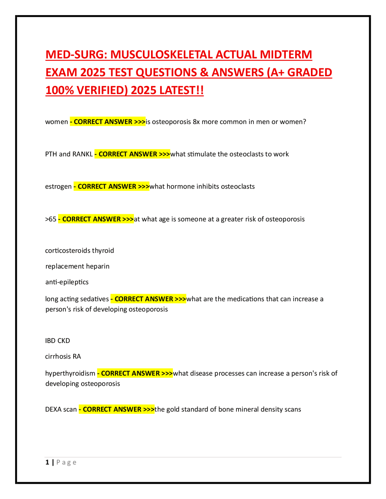 MED-SURG: MUSCULOSKELETAL ACTUAL MIDTERM EXAM 2025 TEST QUESTIONS ...