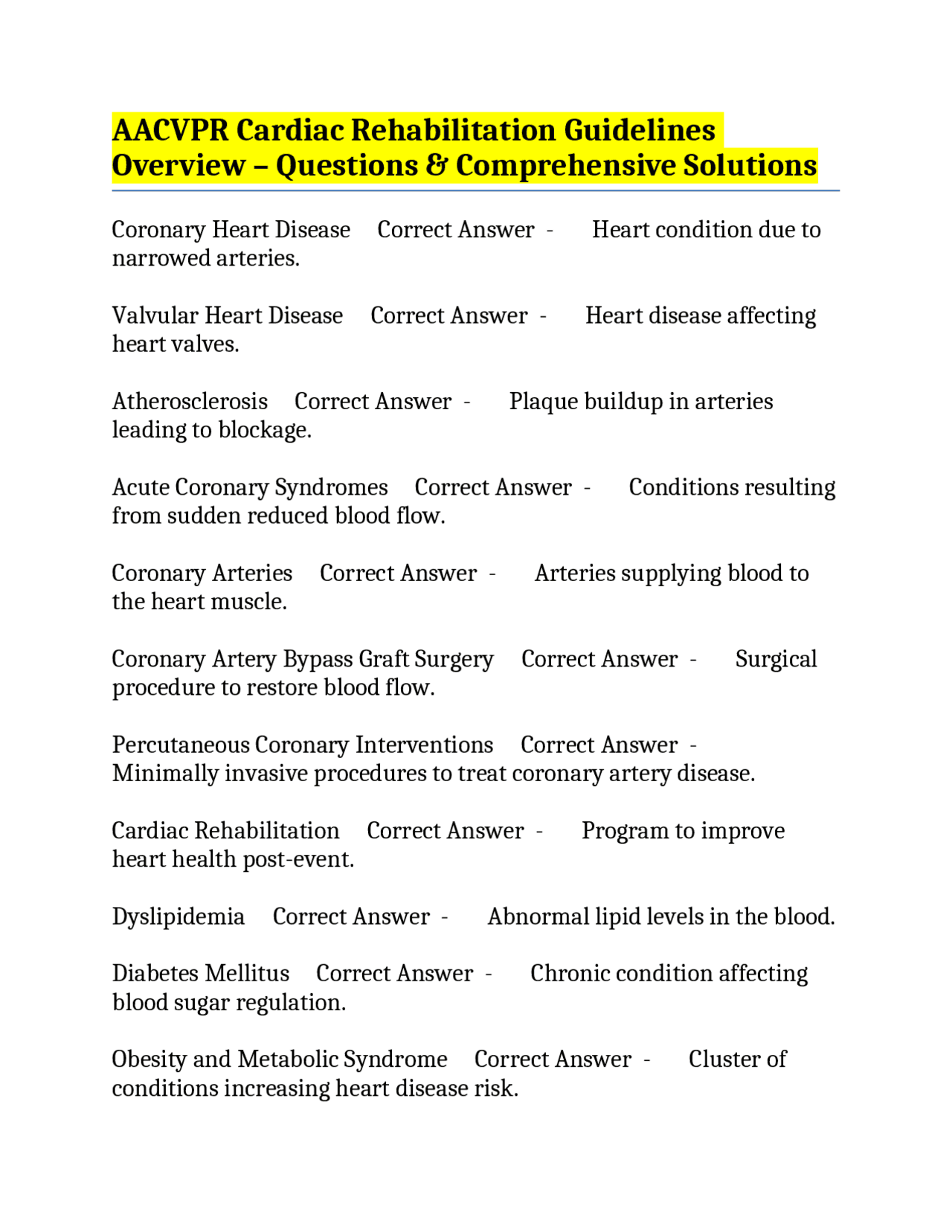 AACVPR Cardiac Rehabilitation Guidelines Overview – Questions ...