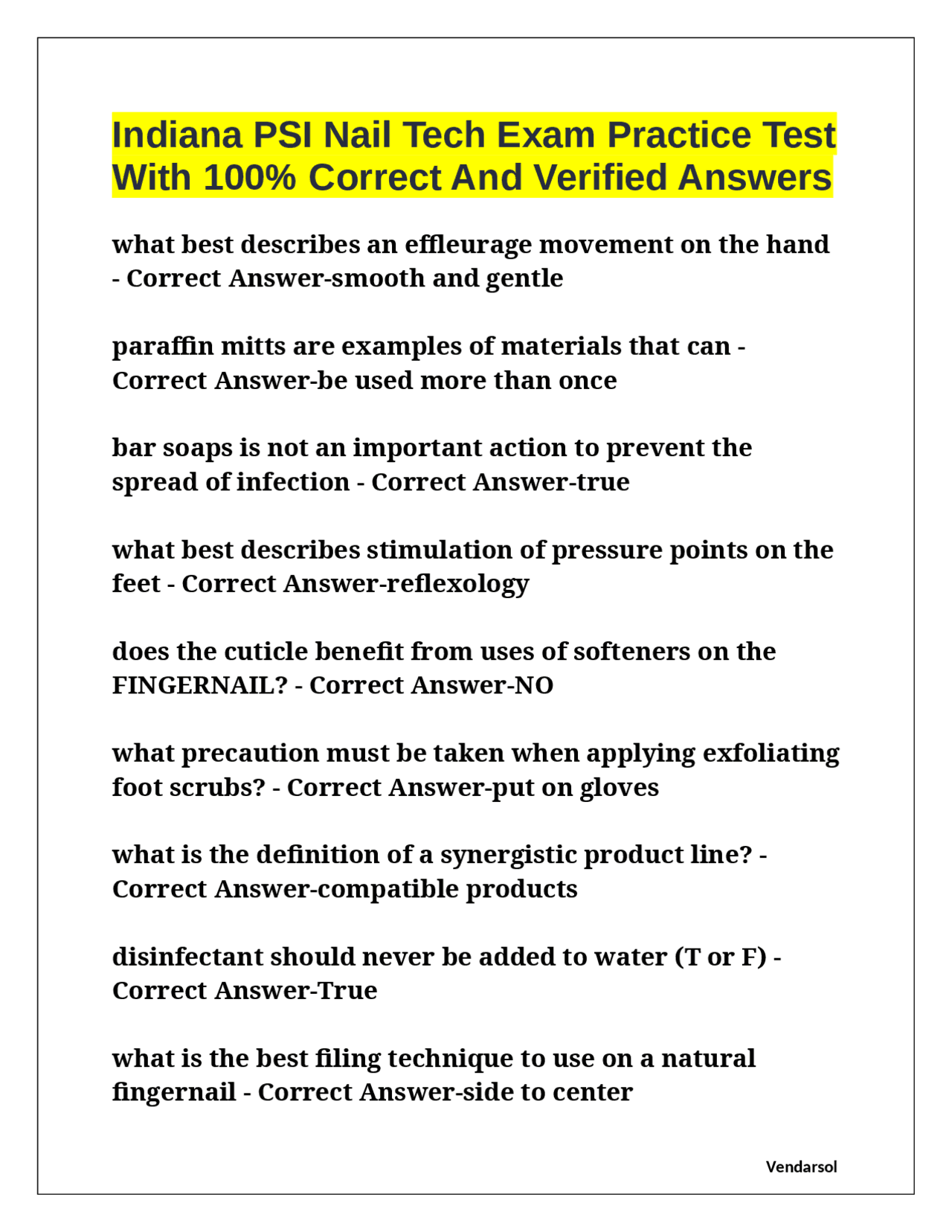 Indiana PSI Nail Tech Exam Practice Test With 100% Correct And Verified ...