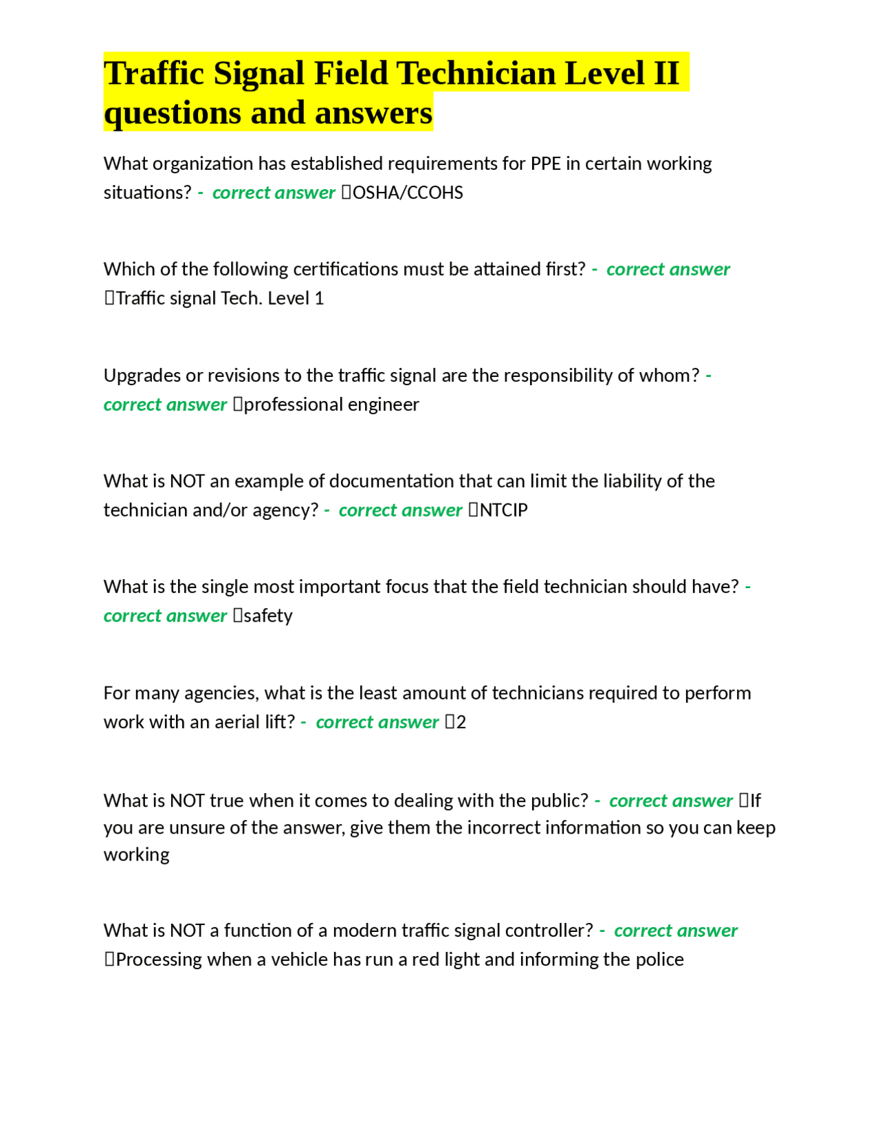 Traffic Signal Technician Level II: Q&A for Certification and Practice ...