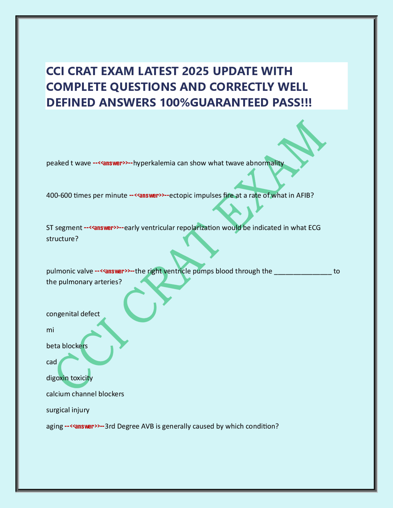 CCI CRAT EXAM LATEST 2025 UPDATE WITH COMPLETE QUESTIONS AND CORRECTLY ...