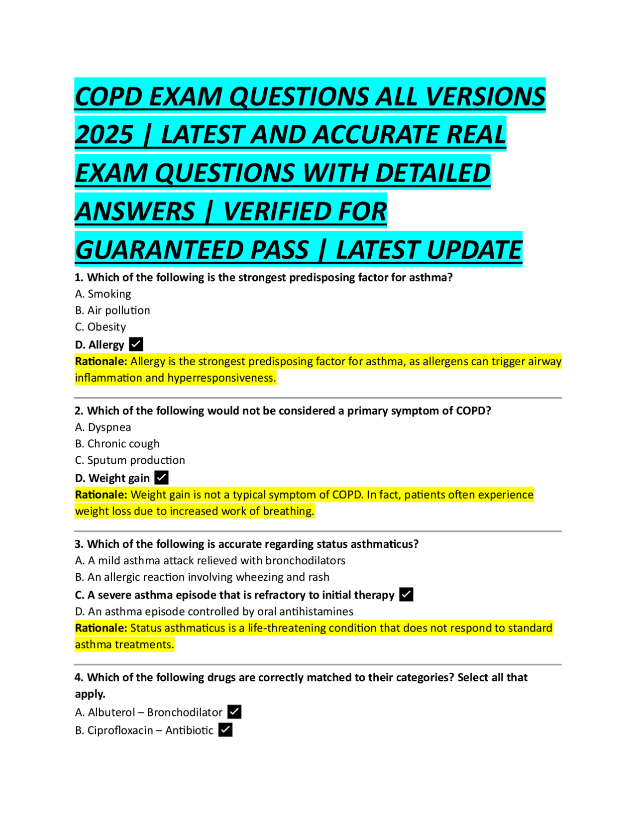 COPD EXAM QUESTIONS ALL VERSIONS 2025 | LATEST AND ACCURATE REAL EXAM ...