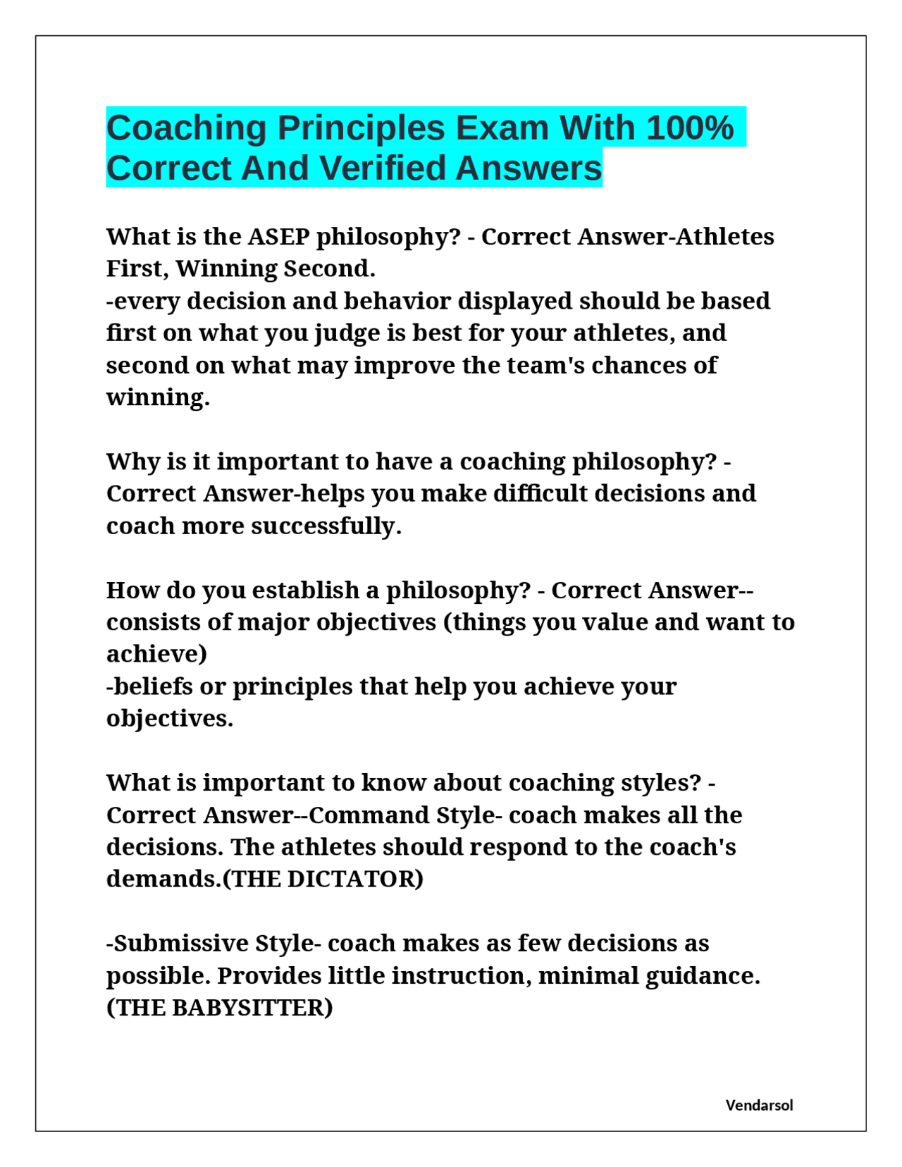Coaching Principles Exam With 100% Correct And Verified Answers | Exams ...