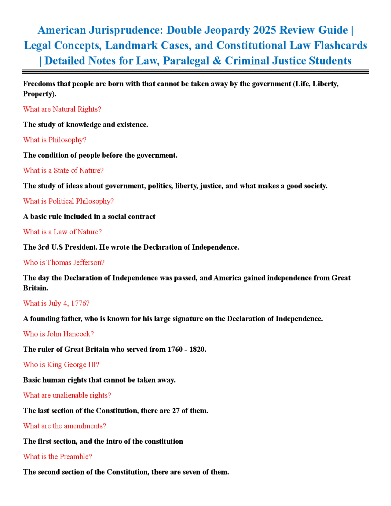 American Jurisprudence: Double Jeopardy 2025 Review Guide | Legal ...