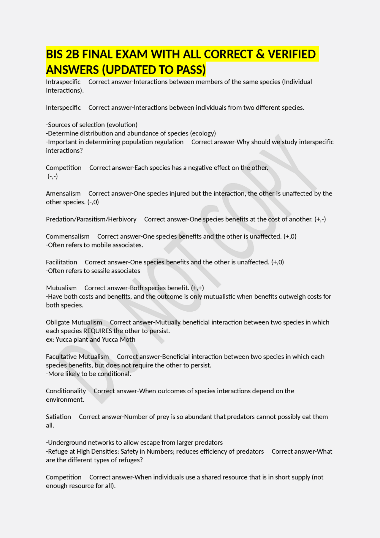 BIS 2B FINAL EXAM WITH ALL CORRECT & VERIFIED ANSWERS (UPDATED TO PASS ...