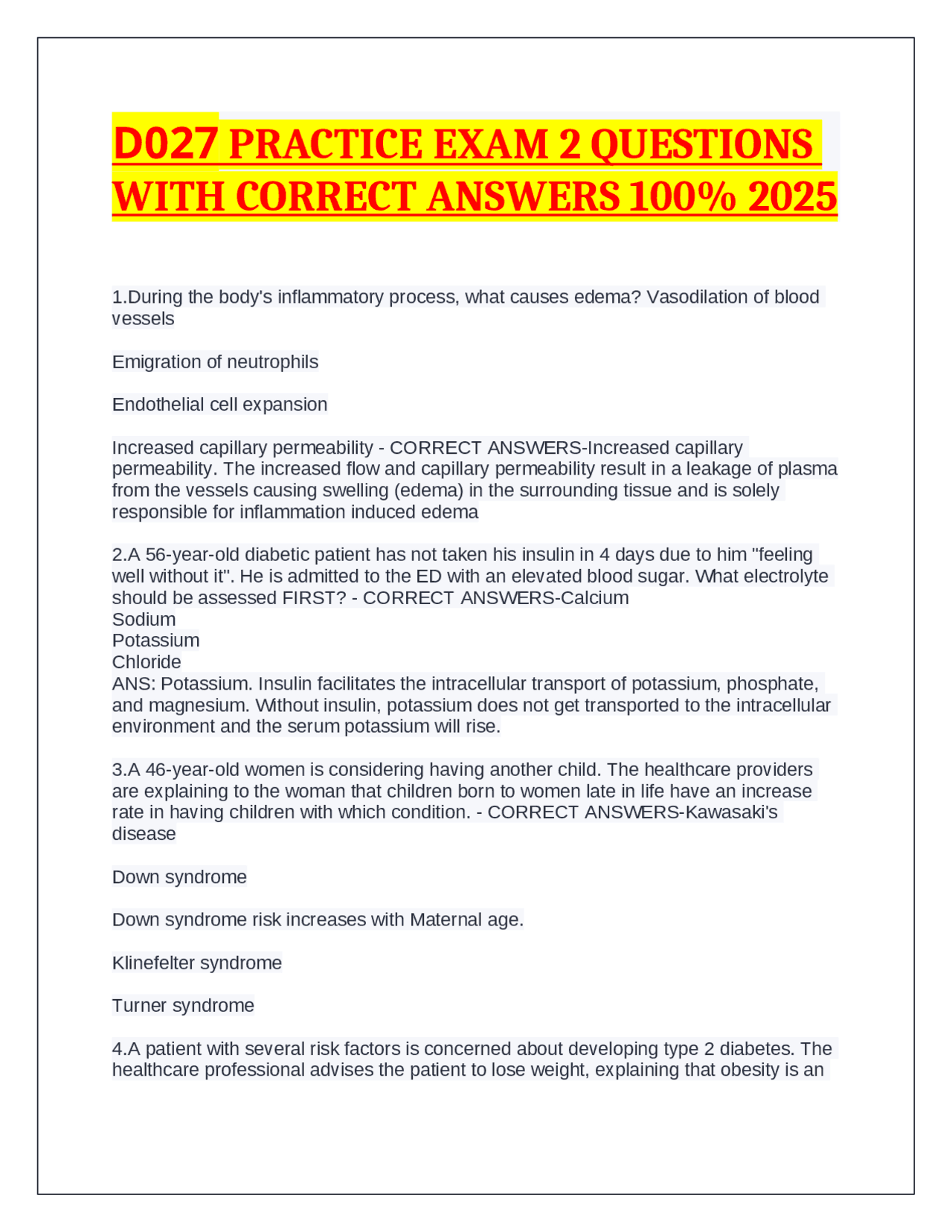 D027 PRACTICE EXAM 2 QUESTIONS WITH CORRECT ANSWERS 100% 2025 | Exams ...
