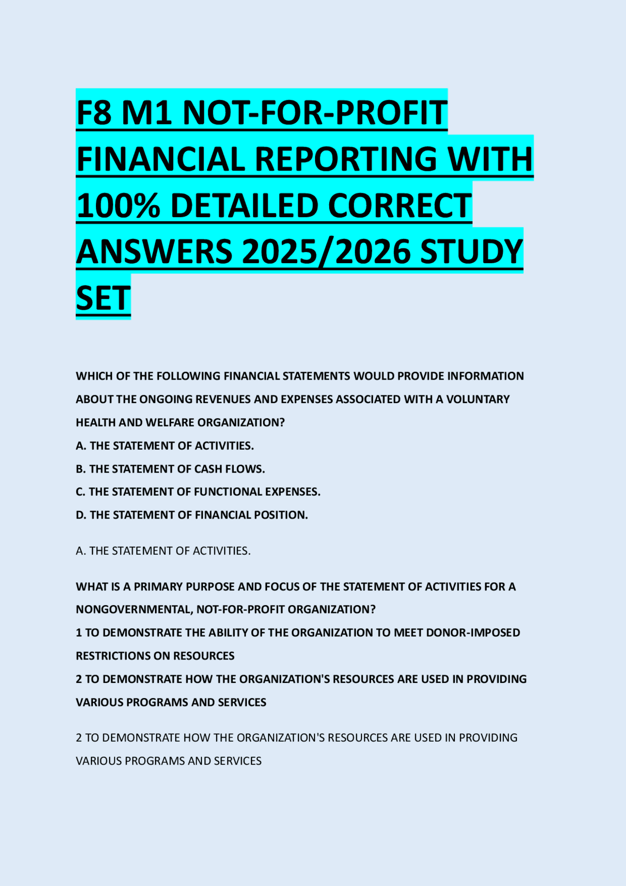 F8 M1 NOT-FOR-PROFIT FINANCIAL REPORTING WITH 100% DETAILED CORRECT ...