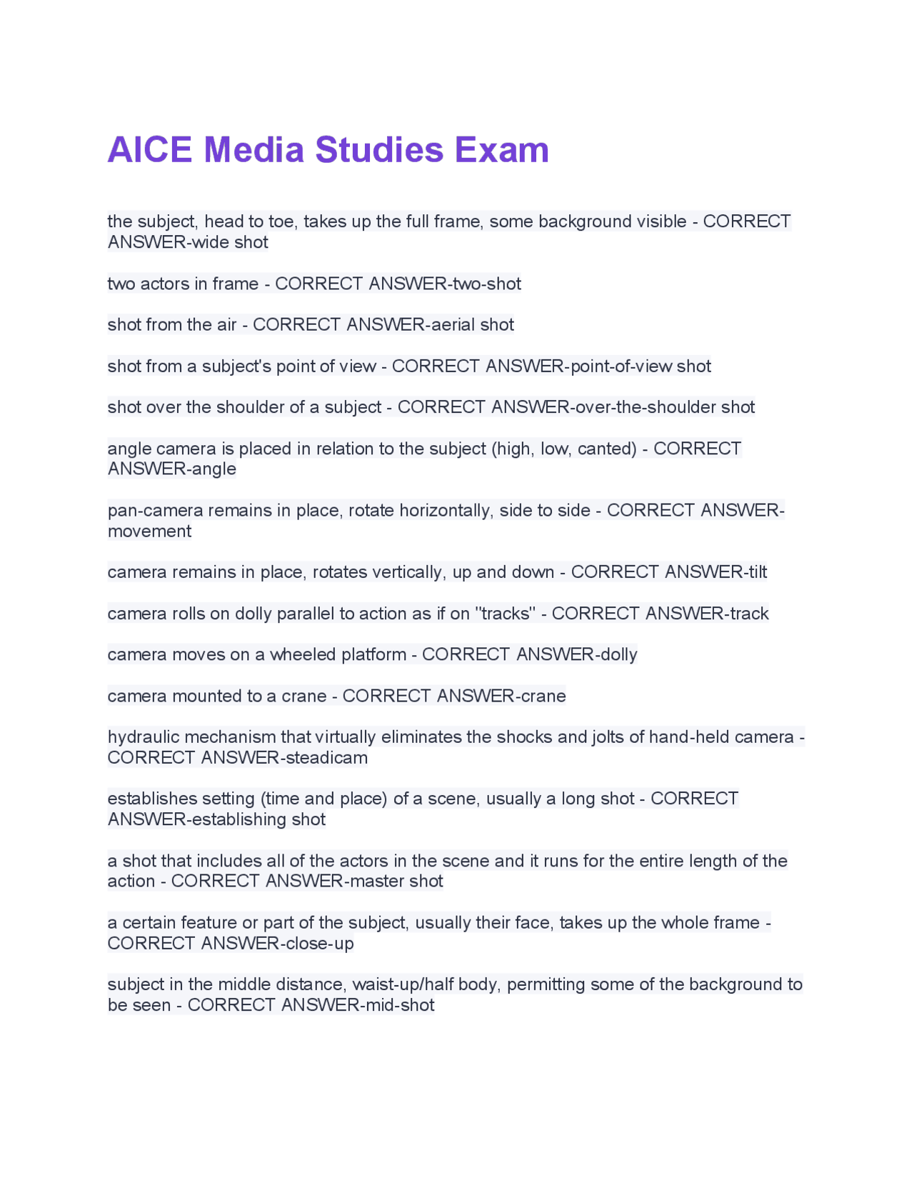 AICE Media Studies Exam Questions And Answers With Verified Tests 100% ...