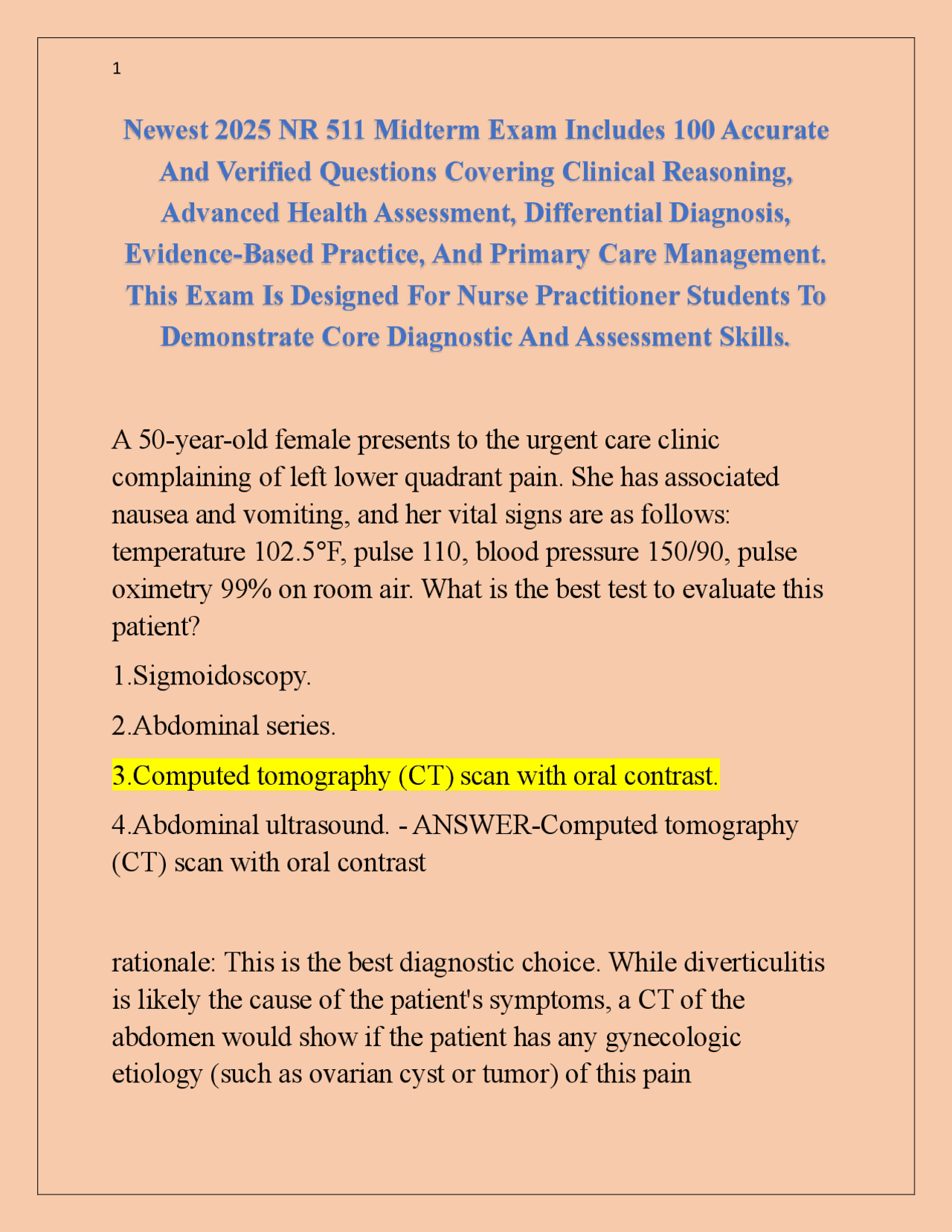 Newest 2025 NR 511 Midterm Exam Includes 100 Accurate And Verified Questions Covering Cli ...