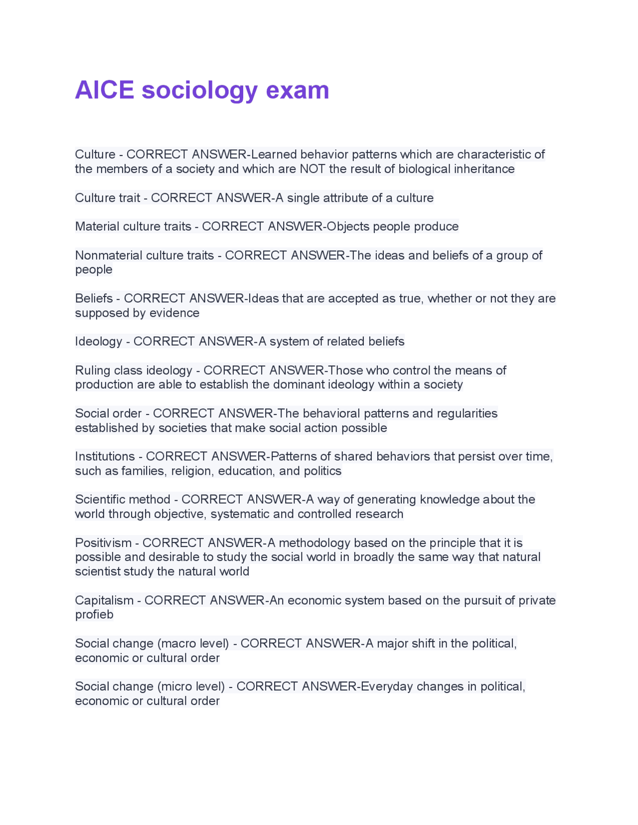 AICE sociology exam Questions And Answers With Verified Tests 100% ...