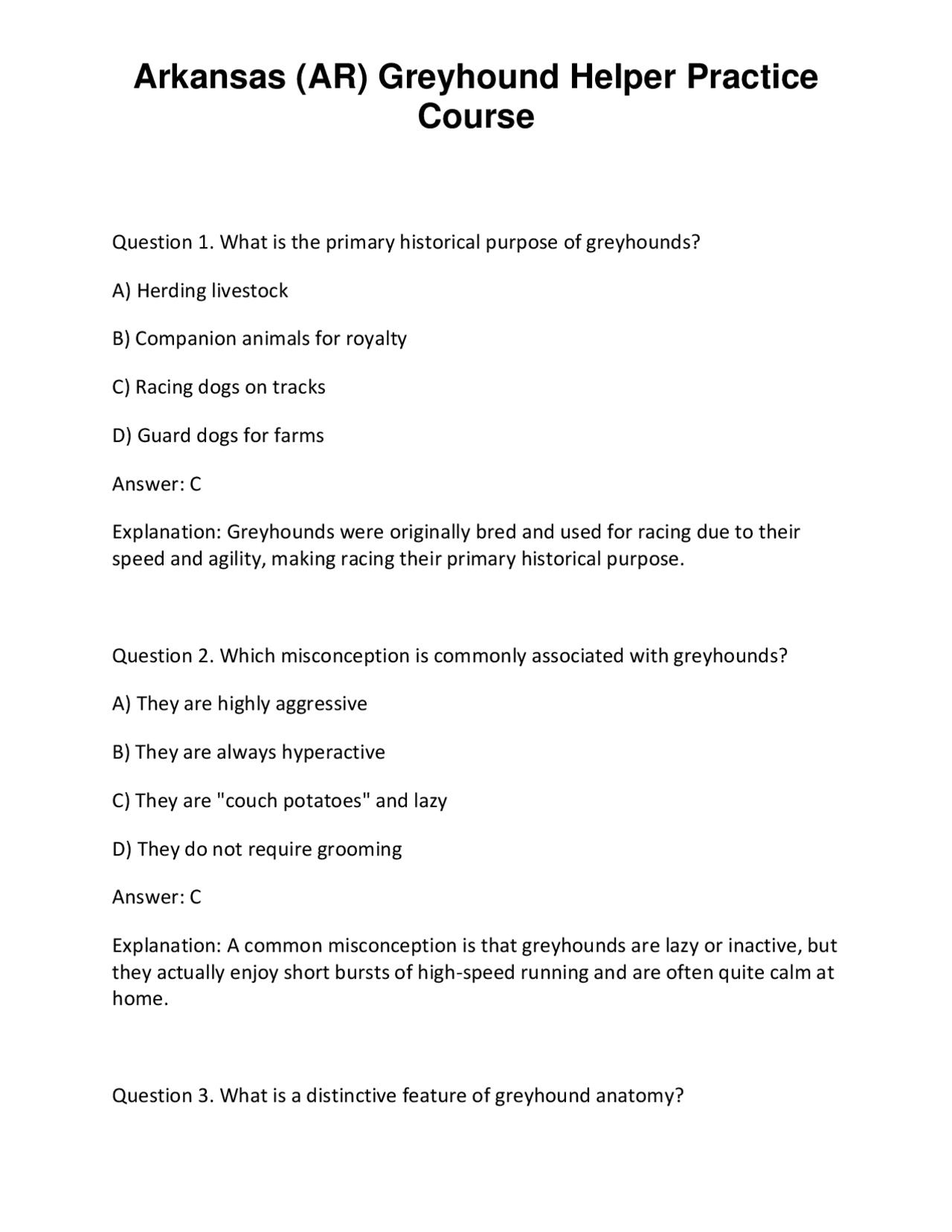 Arkansas (AR) Greyhound Helper Practice Course | Exams Technology | Docsity