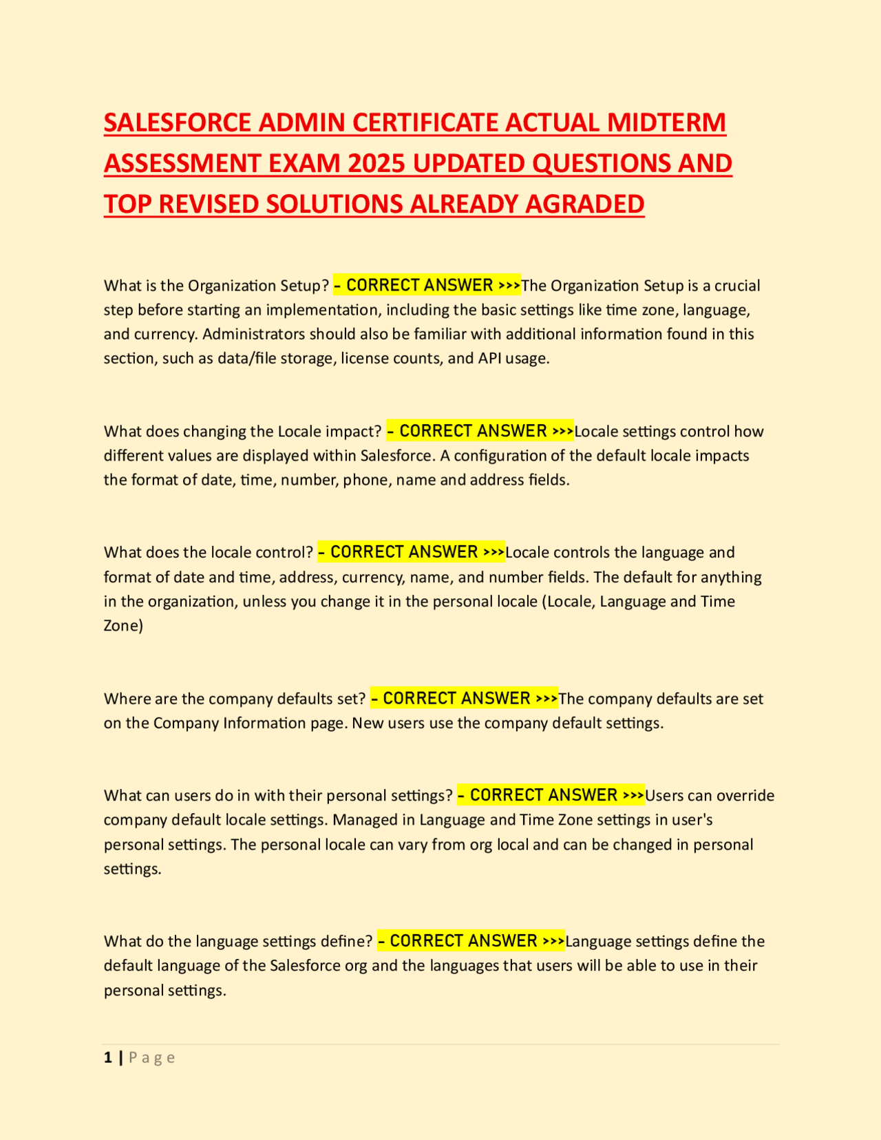 SALESFORCE ADMIN CERTIFICATE ACTUAL MIDTERM ASSESSMENT EXAM 2025 ...