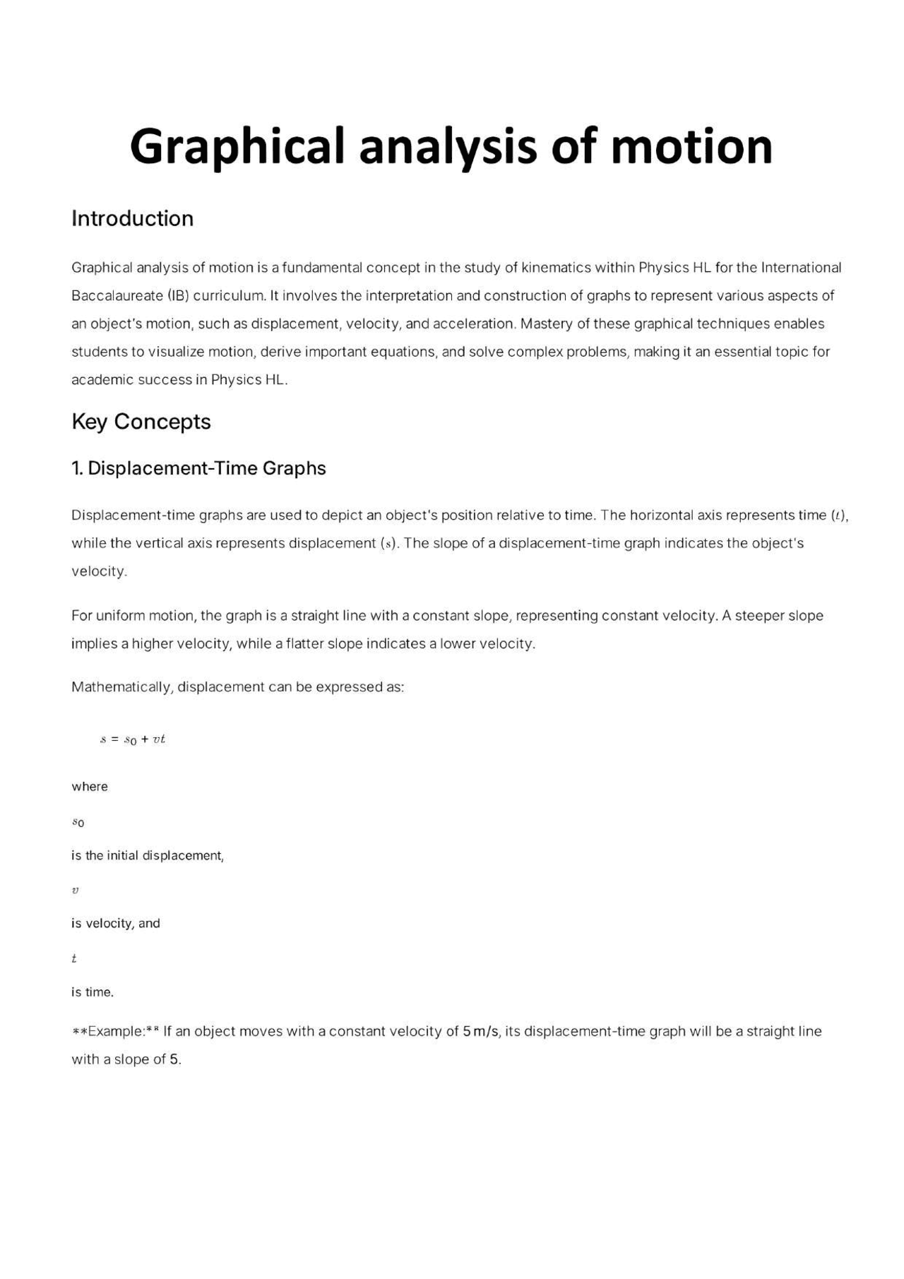 Physics: Graphic Interpretation of Motion | Study notes Physics | Docsity