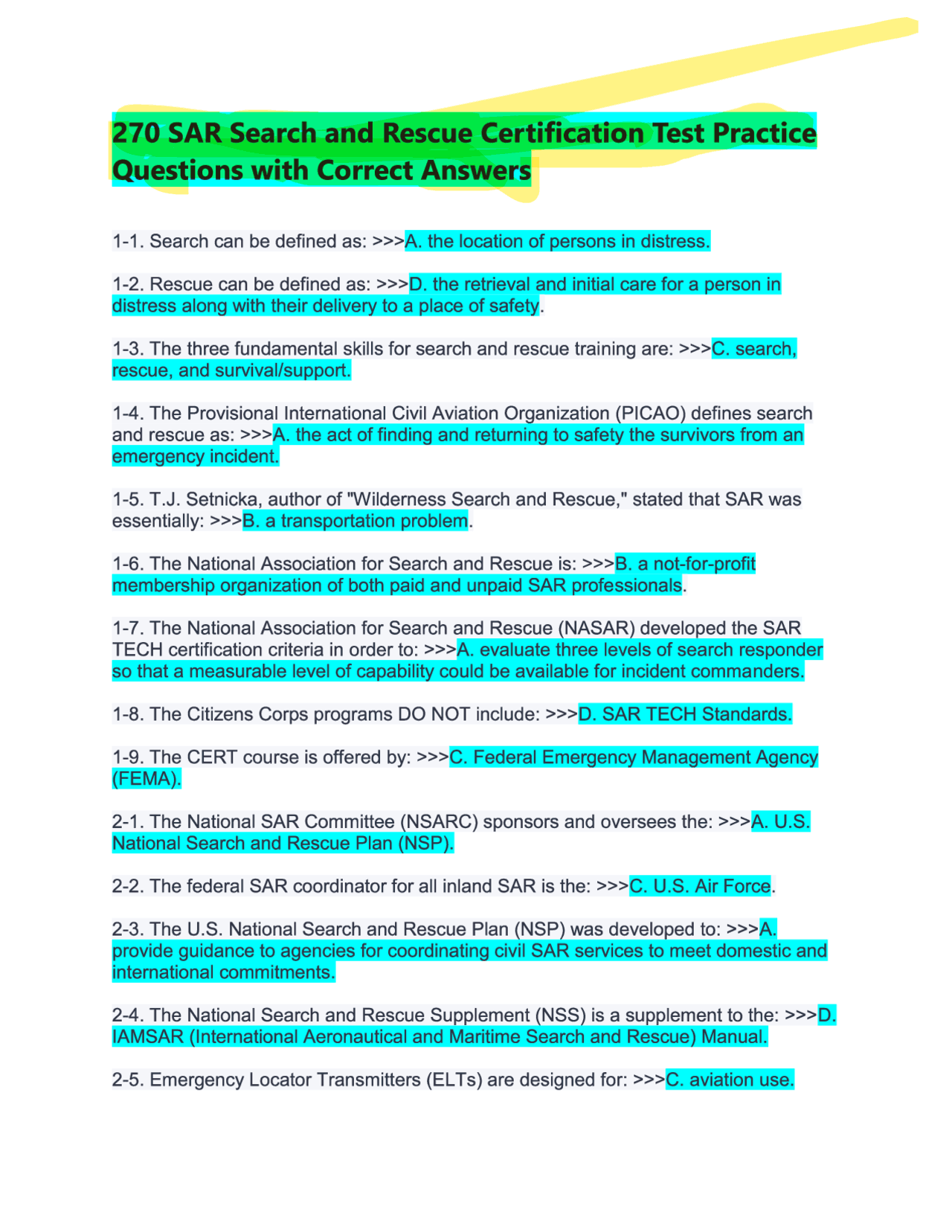 270_sar_search_and_rescue_certification_test_practice_questions | Exams ...
