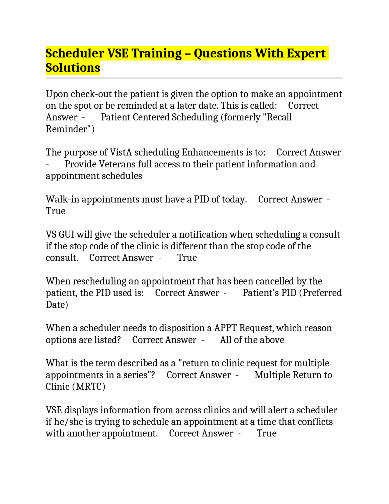 Scheduler VSE Training – Questions With Expert Solutions | Exams ...