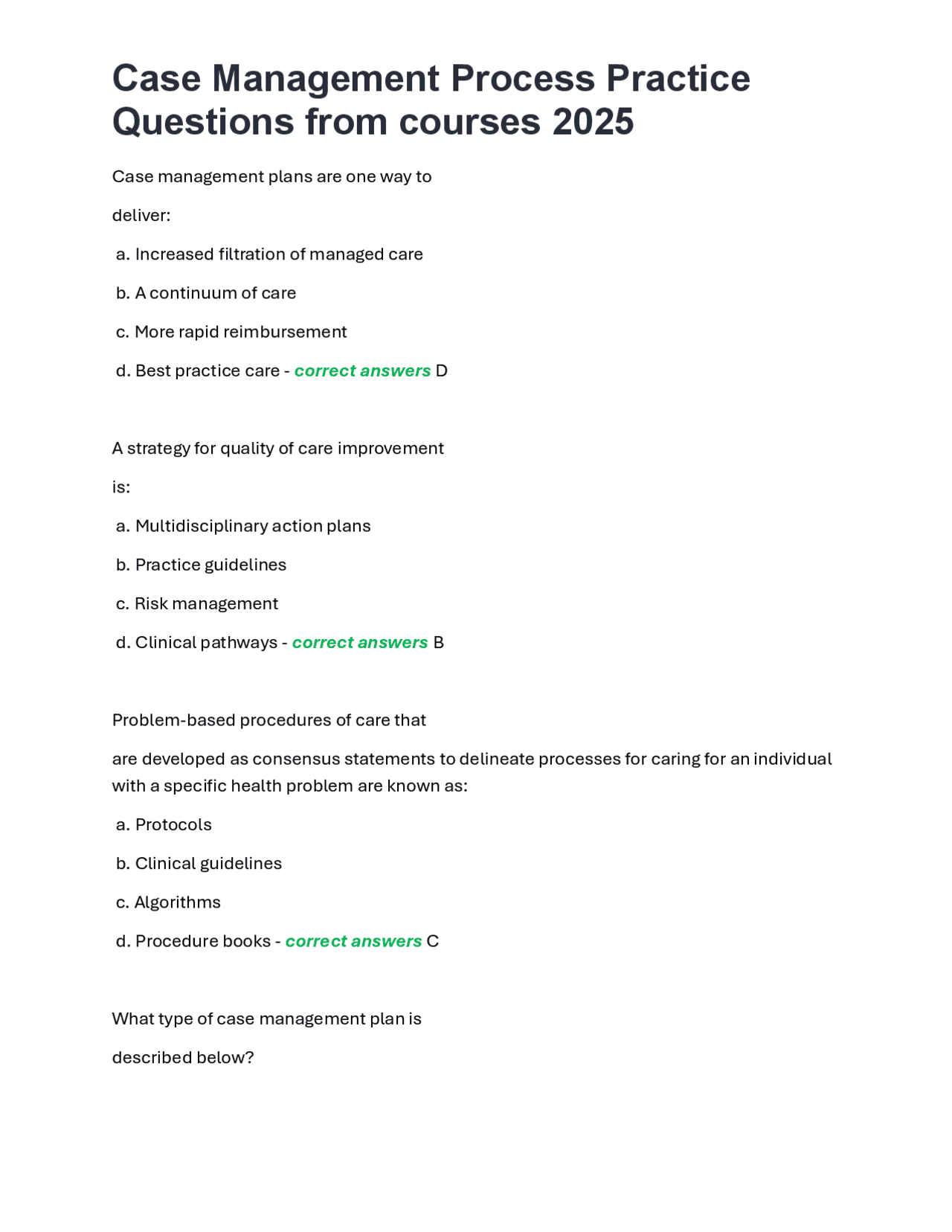 Case Management Process Practice Questions from courses 2025 | Exams ...