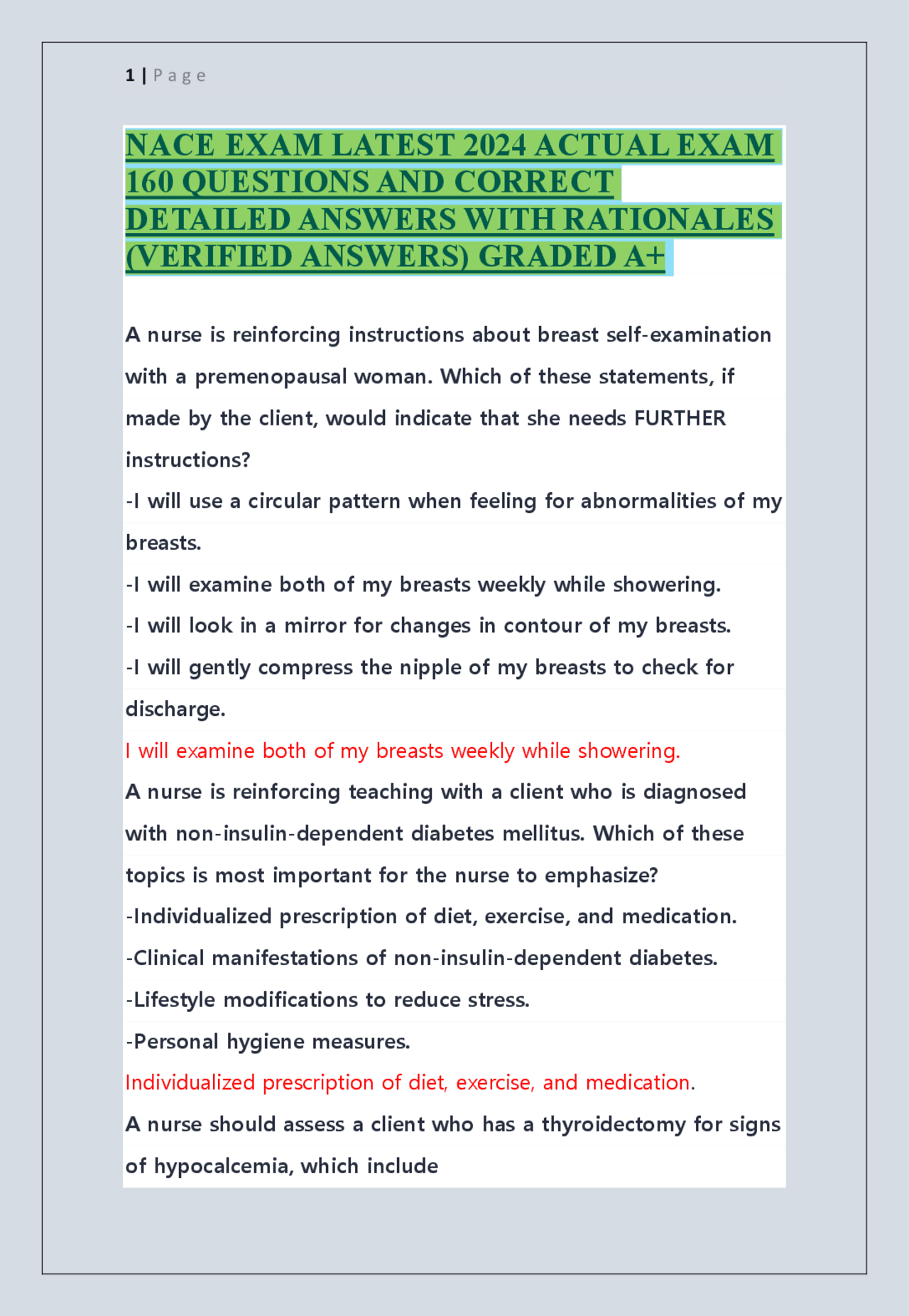 NACE EXAM LATEST 2024 ACTUAL EXAM 160 QUESTIONS AND CORRECT DETAILED ...