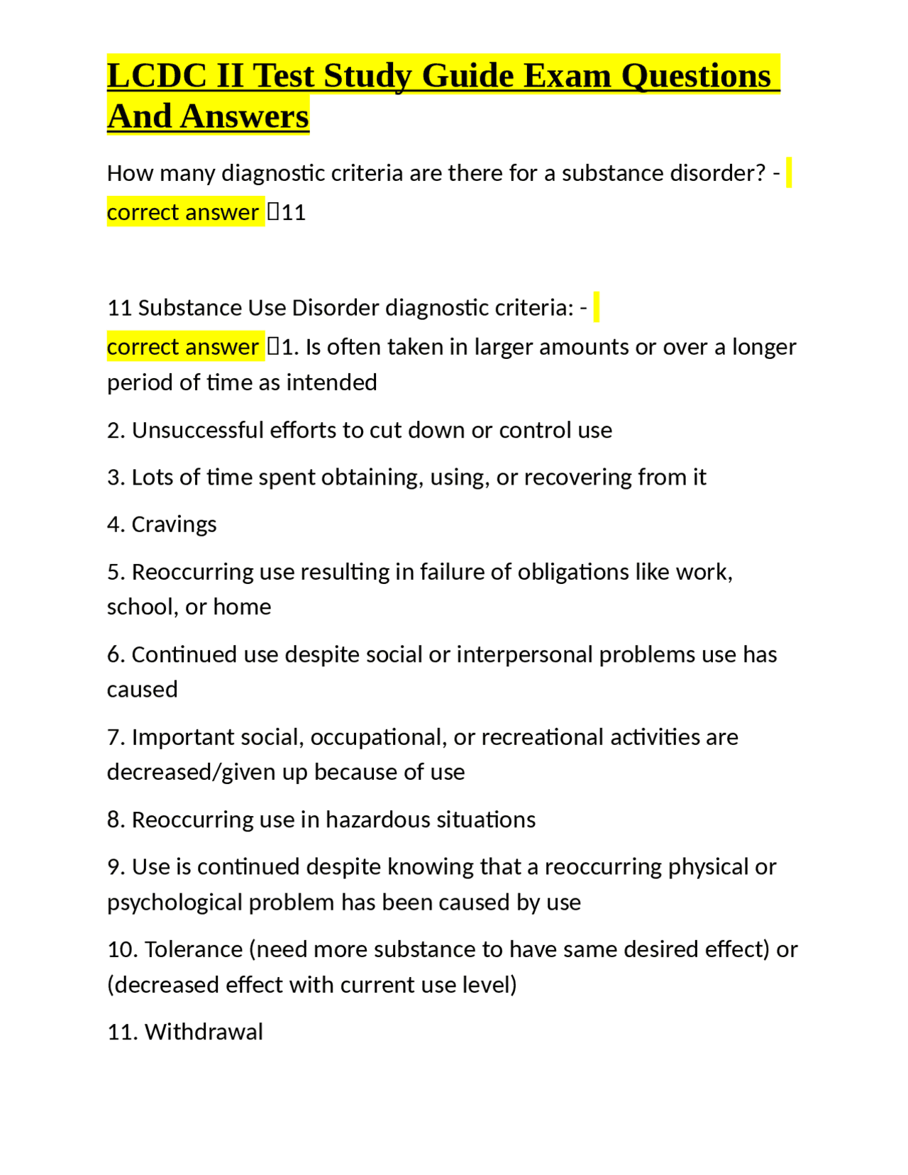 LCDC II Test Study Guide Exam Questions And Answers | Exams Medicine ...