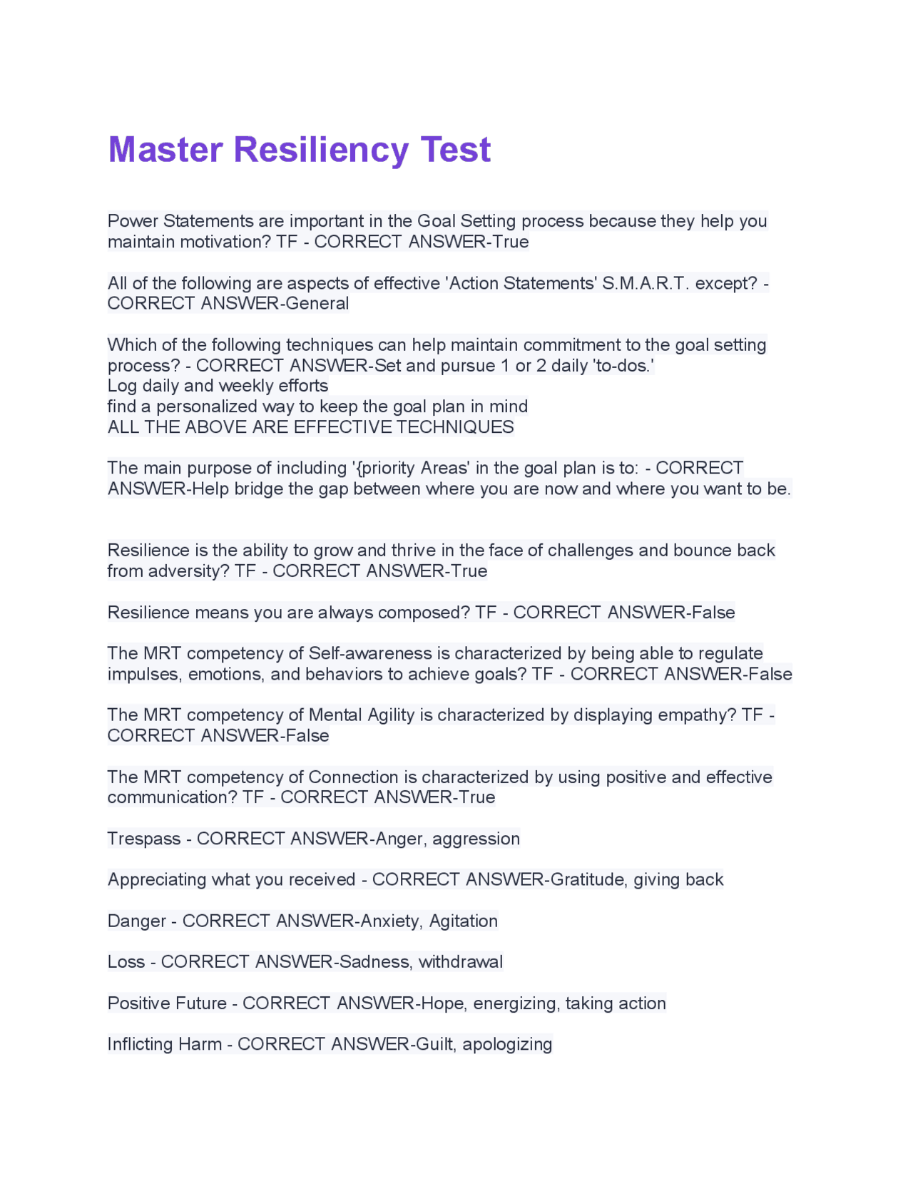 Master Resiliency Test Questions And Answers With Verified Tests 100% ...