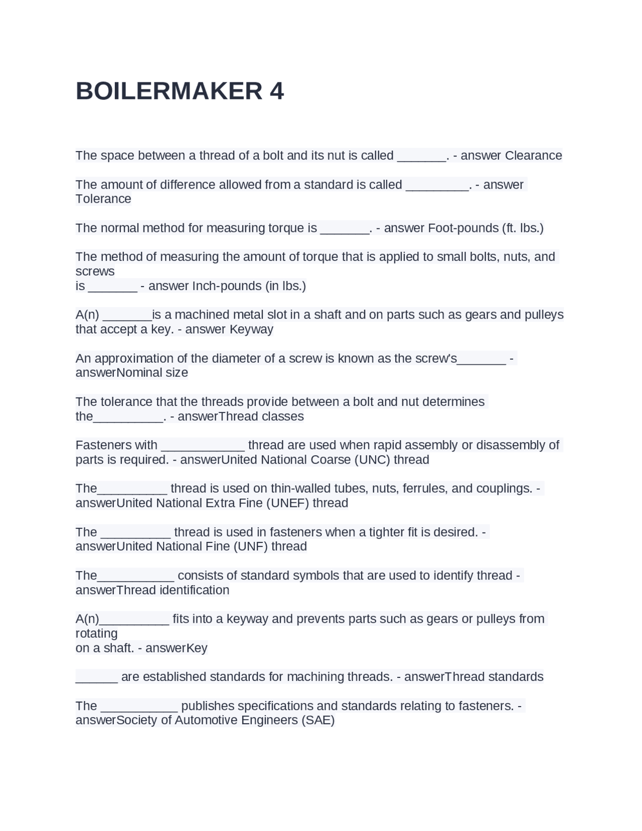 Boilermaker Exam Questions and Answers: Fasteners, Testing, and Rigging ...