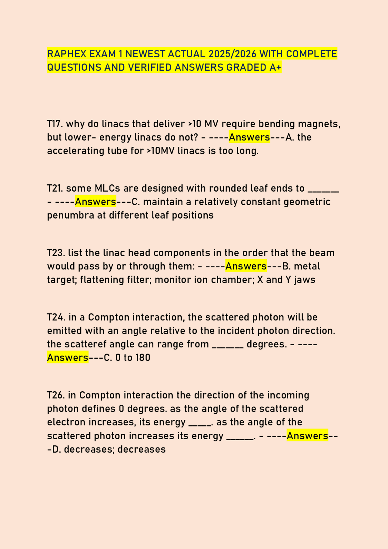 RAPHEX EXAM 1 NEWEST ACTUAL 2025/2026 WITH COMPLETE QUESTIONS AND ...