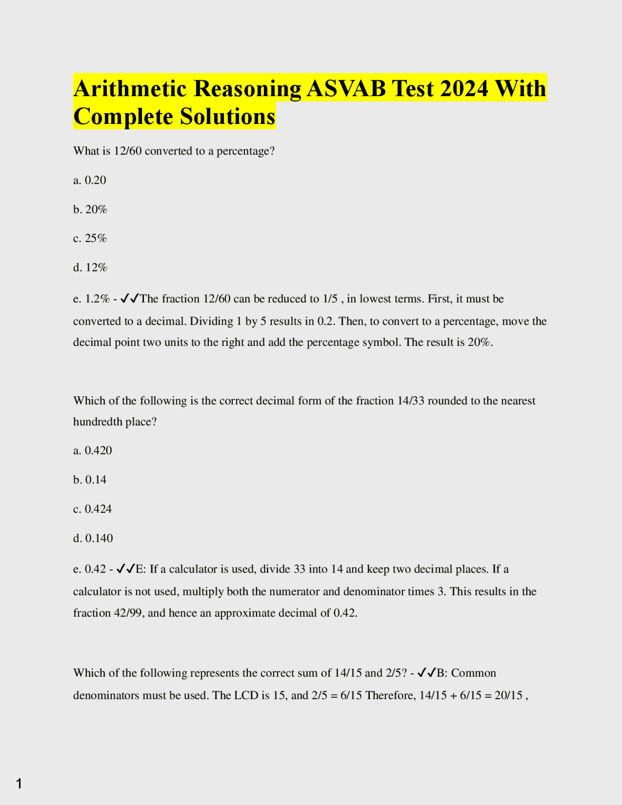Arithmetic Reasoning ASVAB Test 2024 With Complete Solutions What is 12 ...